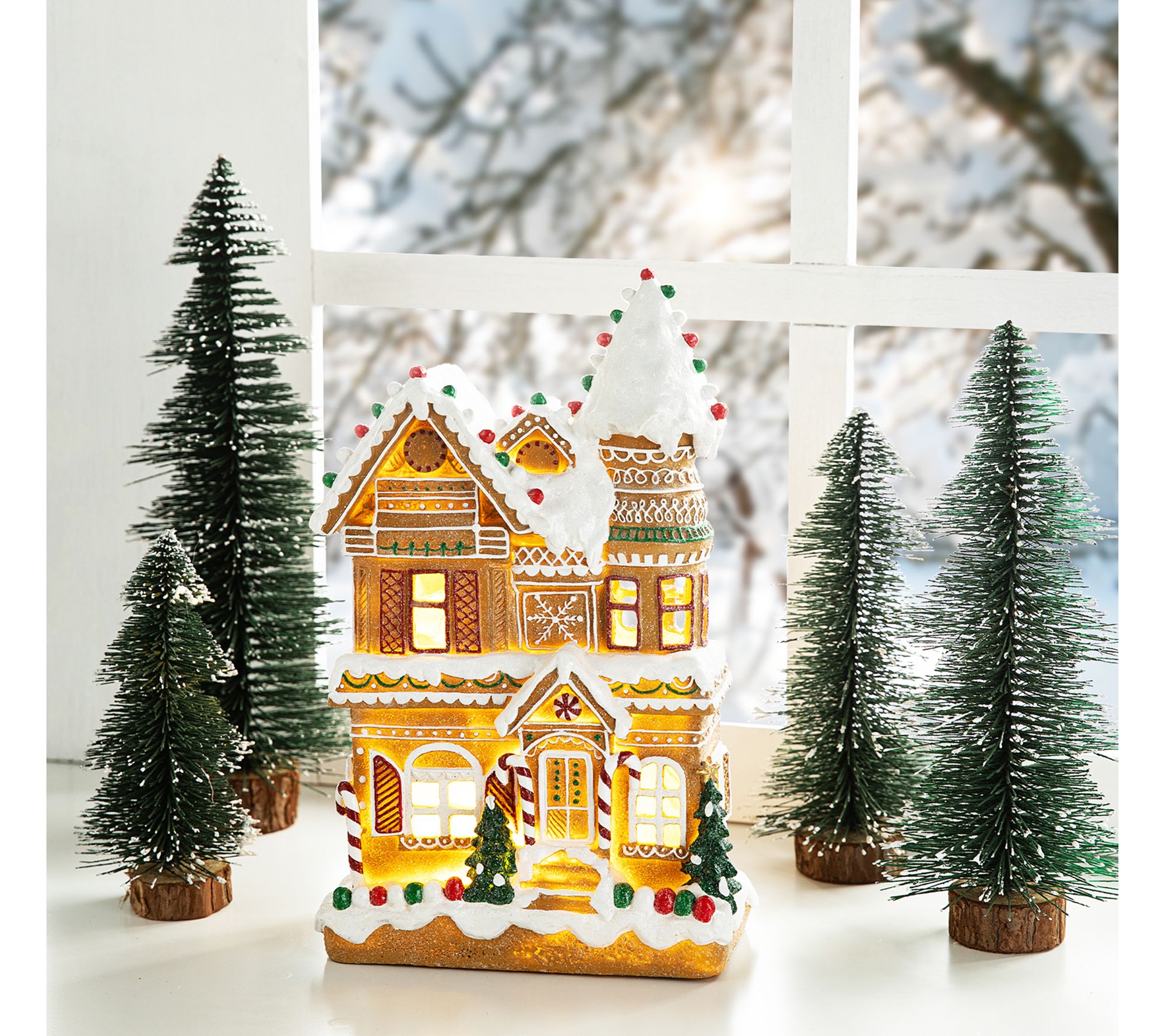 Glitzhome 12"H Lighted Christmas Gingerbread House Table Decor - QVC.com