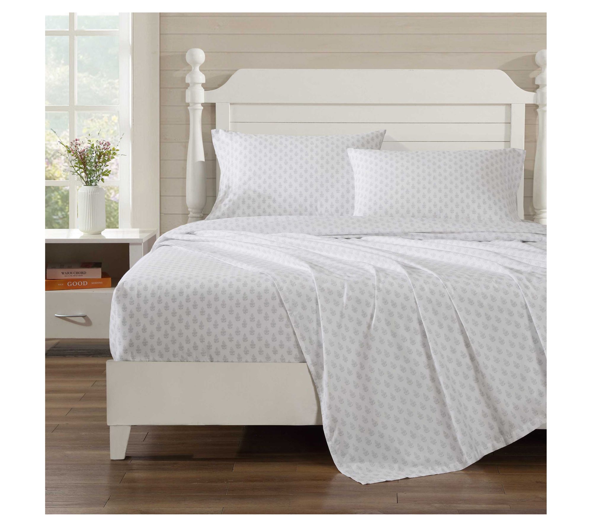 Laura Ashley Francesca Grey-White Full Sheet Set - QVC.com