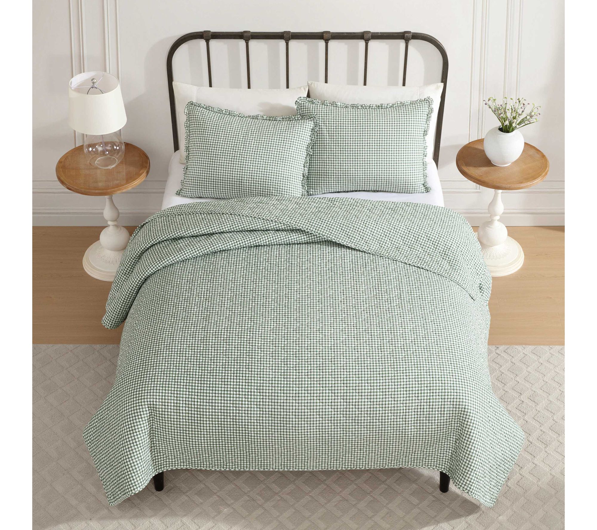 Laura Ashley Gracies Gingham Cotton Full/QueenQuilt Set - QVC.com
