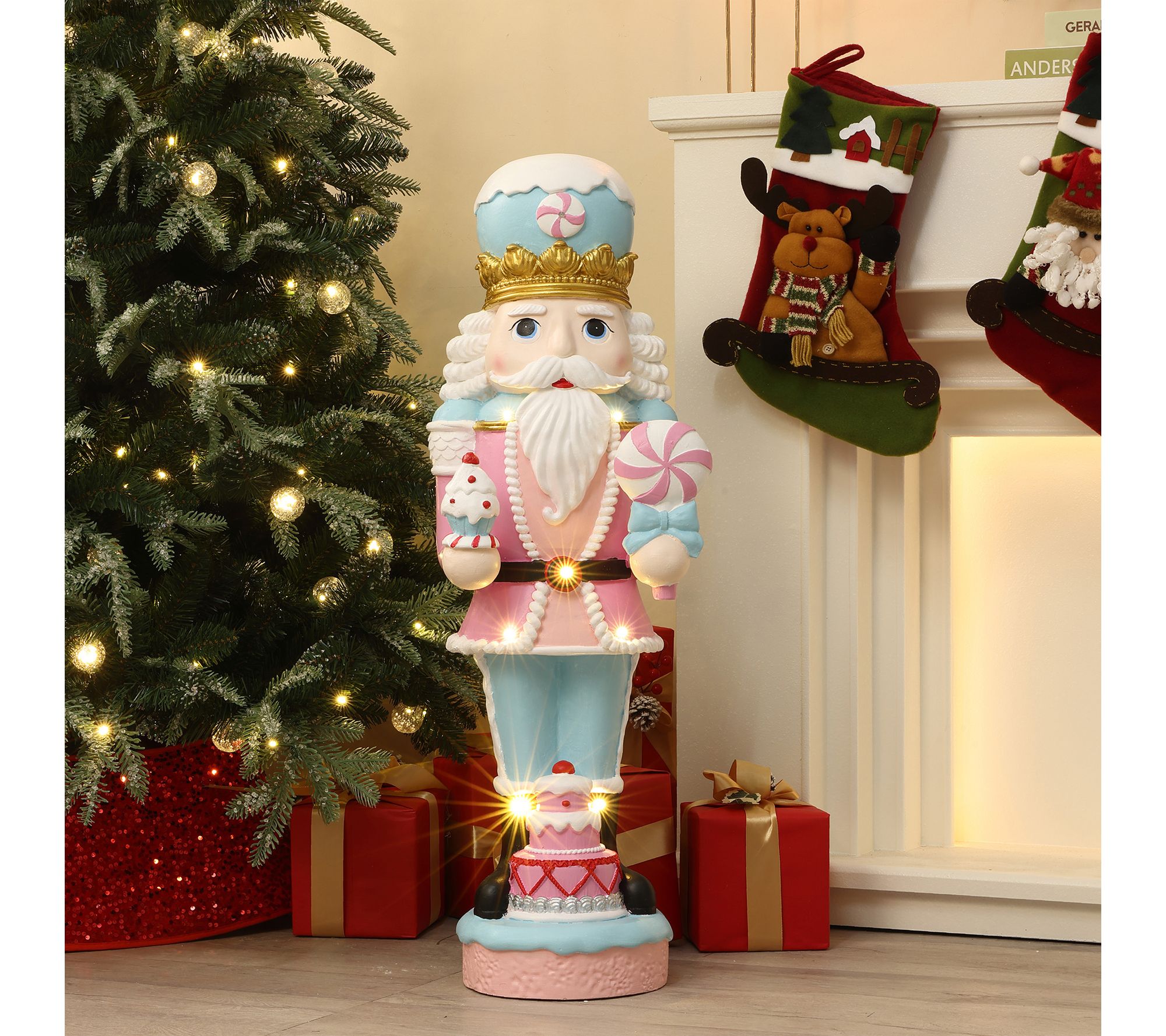 LuxenHome 3ft Lighted Pink Nutcracker with Cake, Xmas Decor - QVC.com