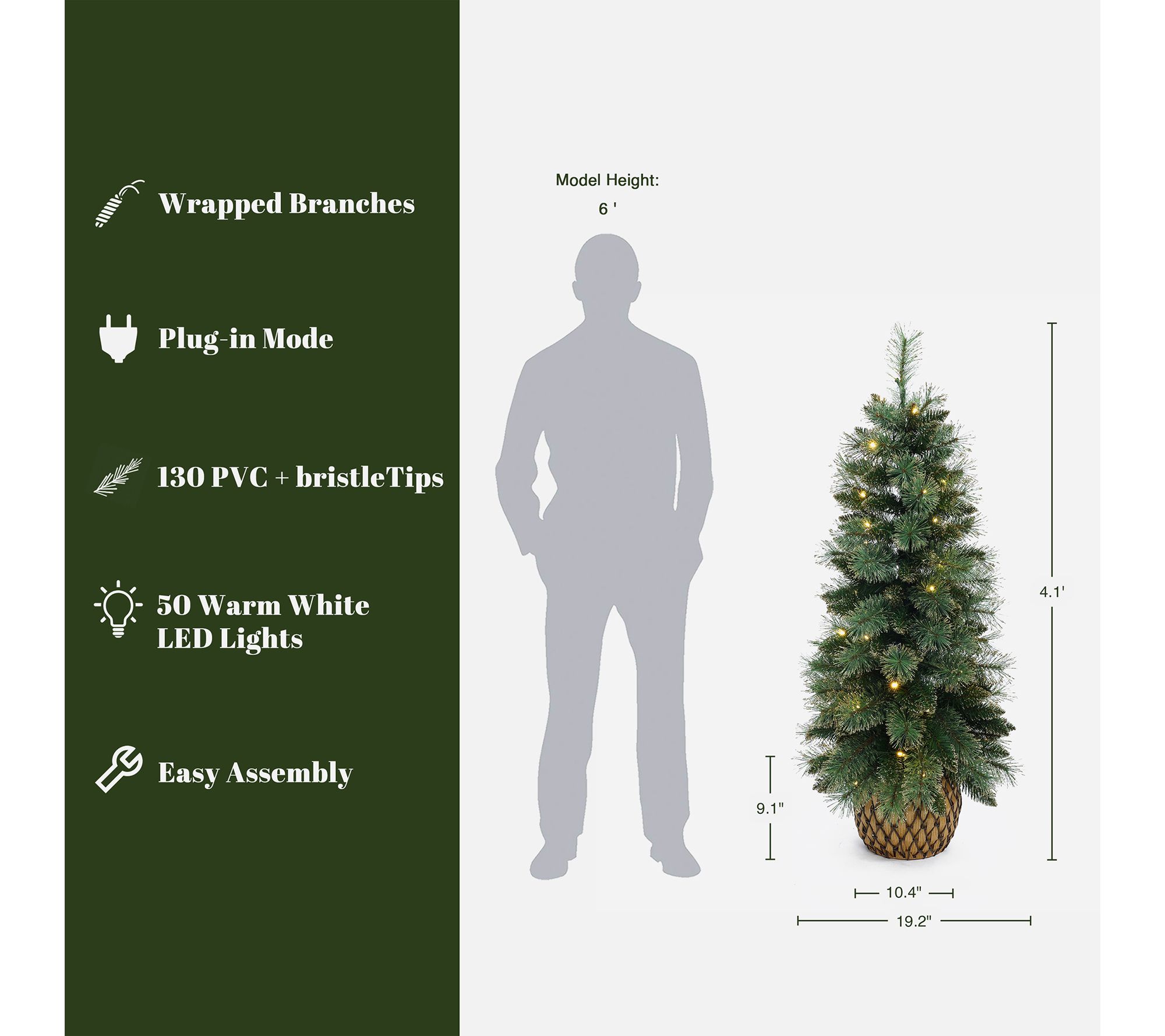 LuxenHome 4Ft Pre-Lit Xmas Tree Potted, Glittered Branches - QVC.com