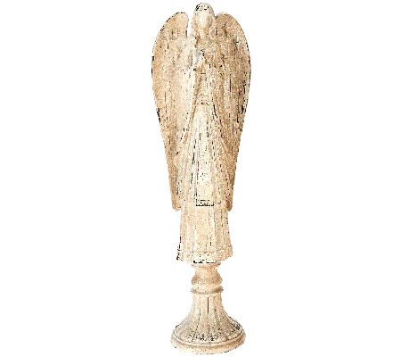 "As Is" 18" Antiqued Glittered Carved Angel Figure - QVC.com