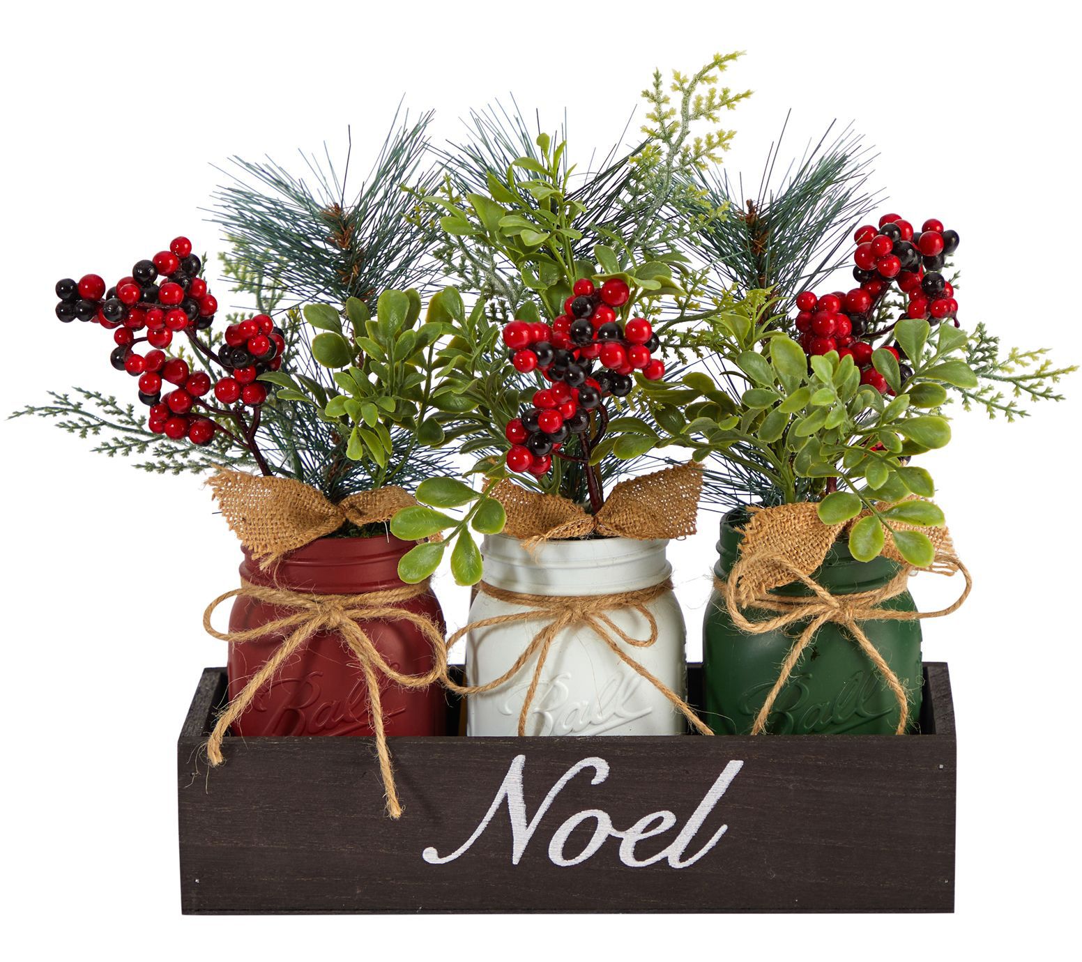 Nearly Natural Holiday Winter Pine & Berries Mason Jars - QVC.com
