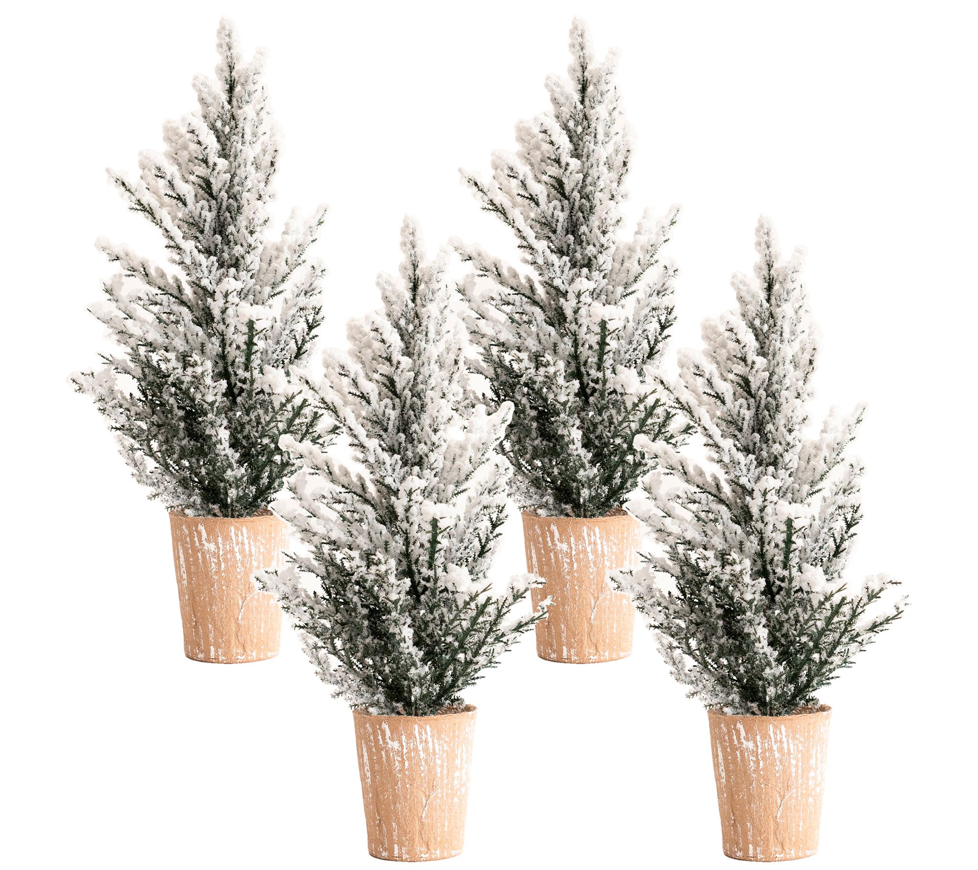 Melrose Flocked Holiday Pine Tree with Plasticot (Set of 4) - QVC.com