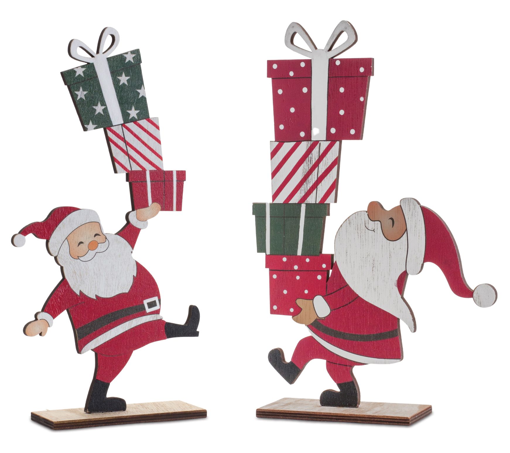 Melrose Wood Santa with Presents Display (Set of 2) - QVC.com