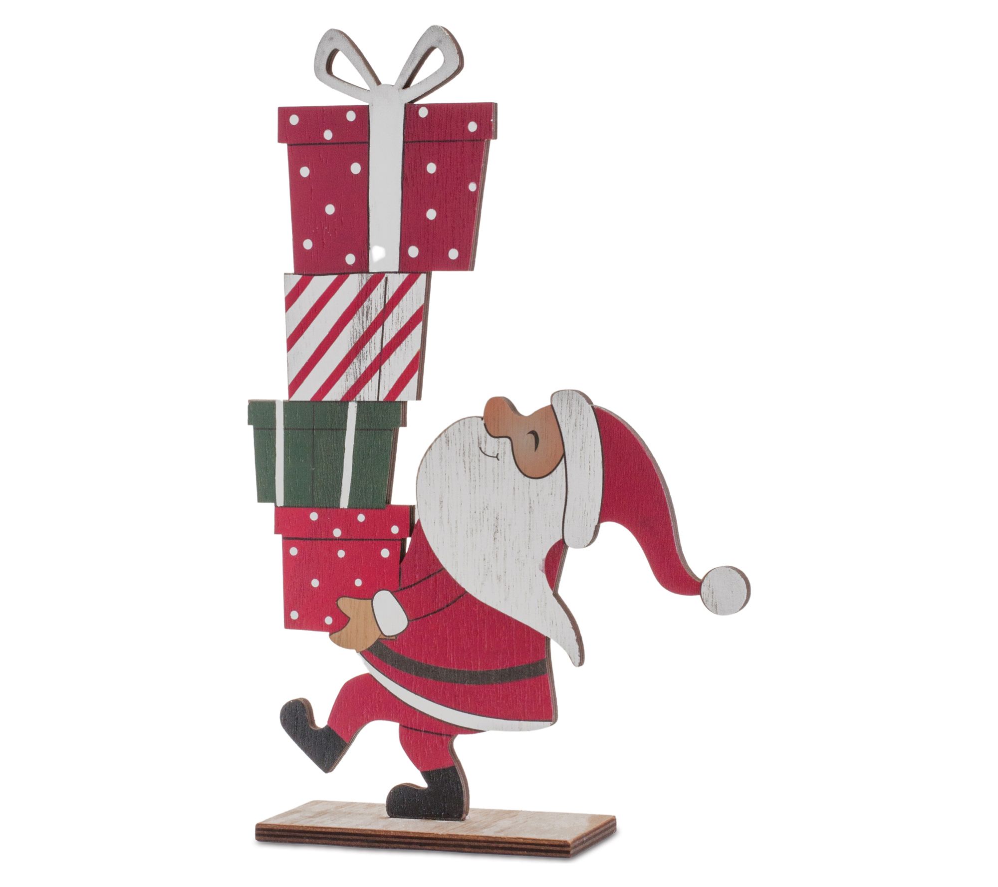 Melrose Wood Santa with Presents Display (Set of 2) - QVC.com