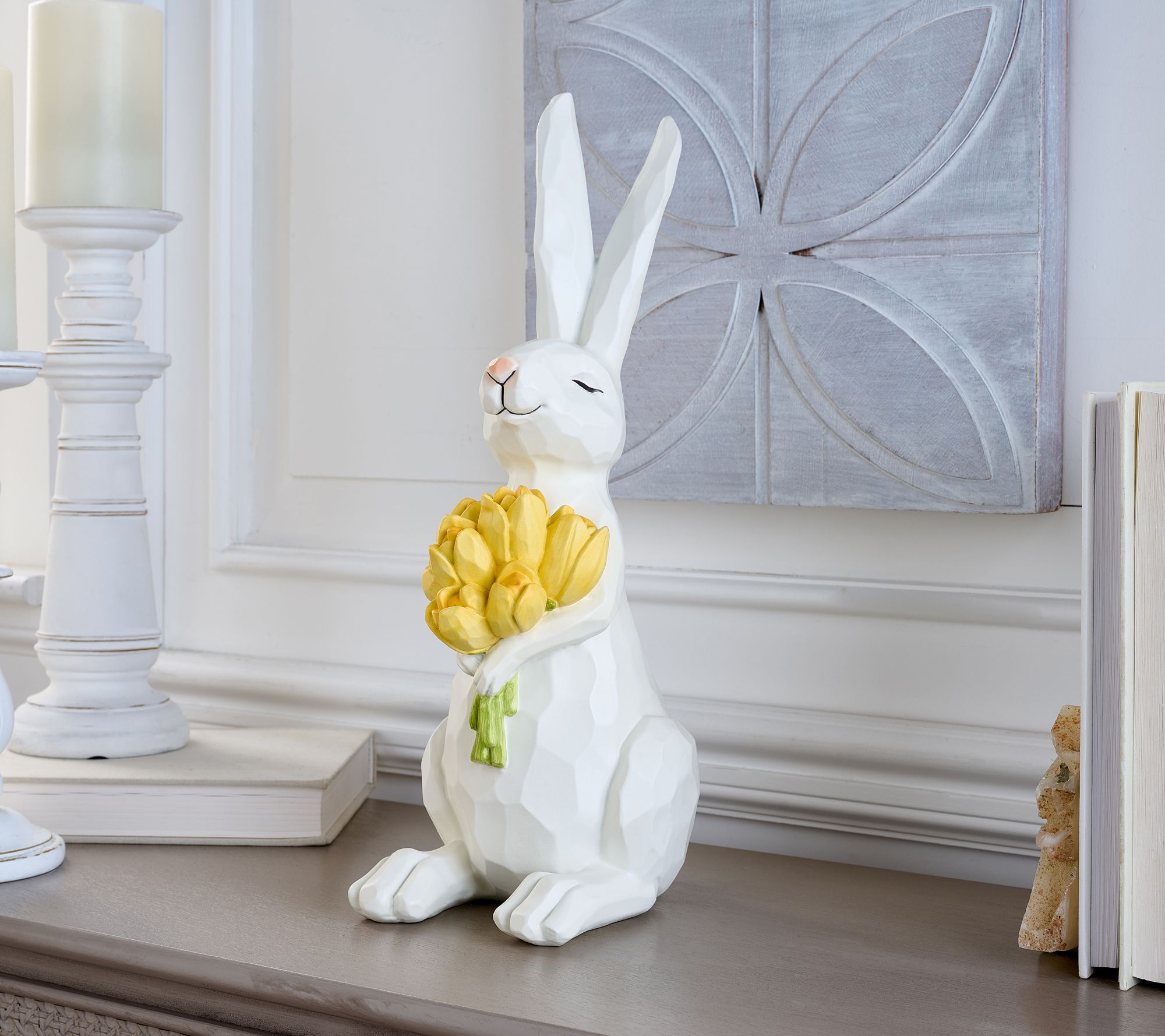 15" Resin Bunny with Yellow Flowers by Valerie - QVC.com