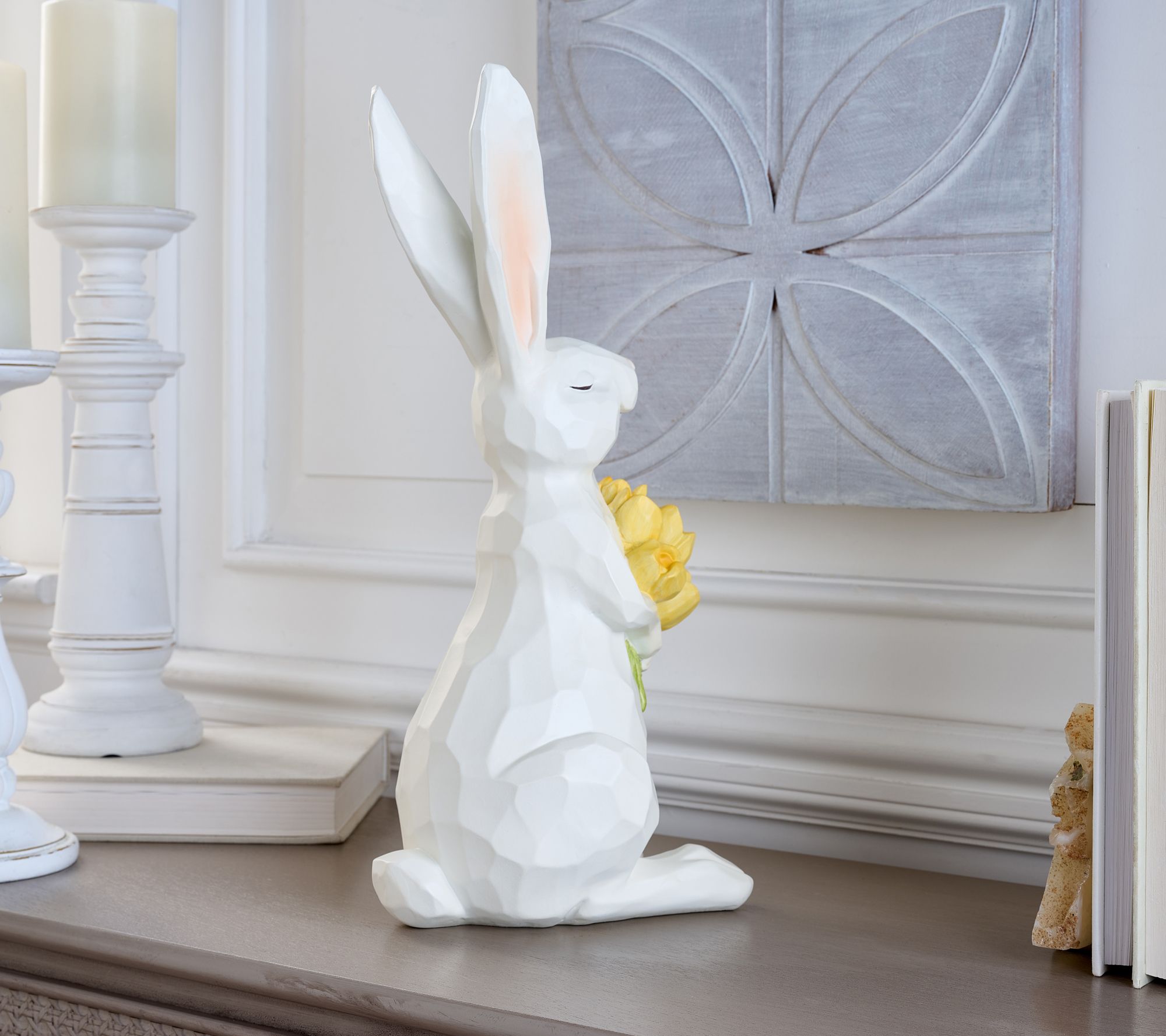 15" Resin Bunny with Yellow Flowers by Valerie - QVC.com