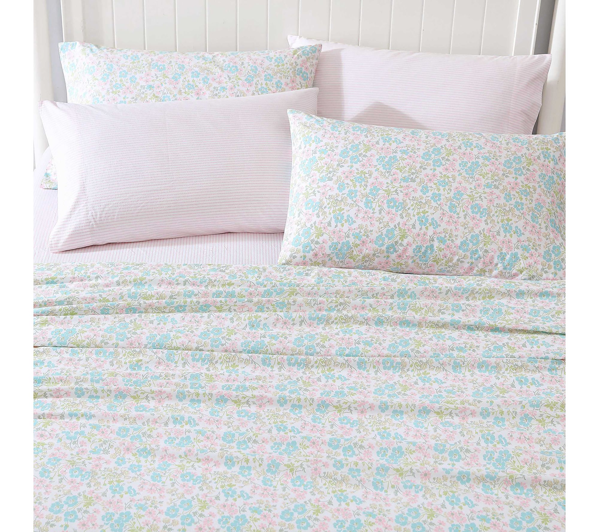 Laura Ashley Jaynie Blue-Pink Queen Sheet Set - QVC.com
