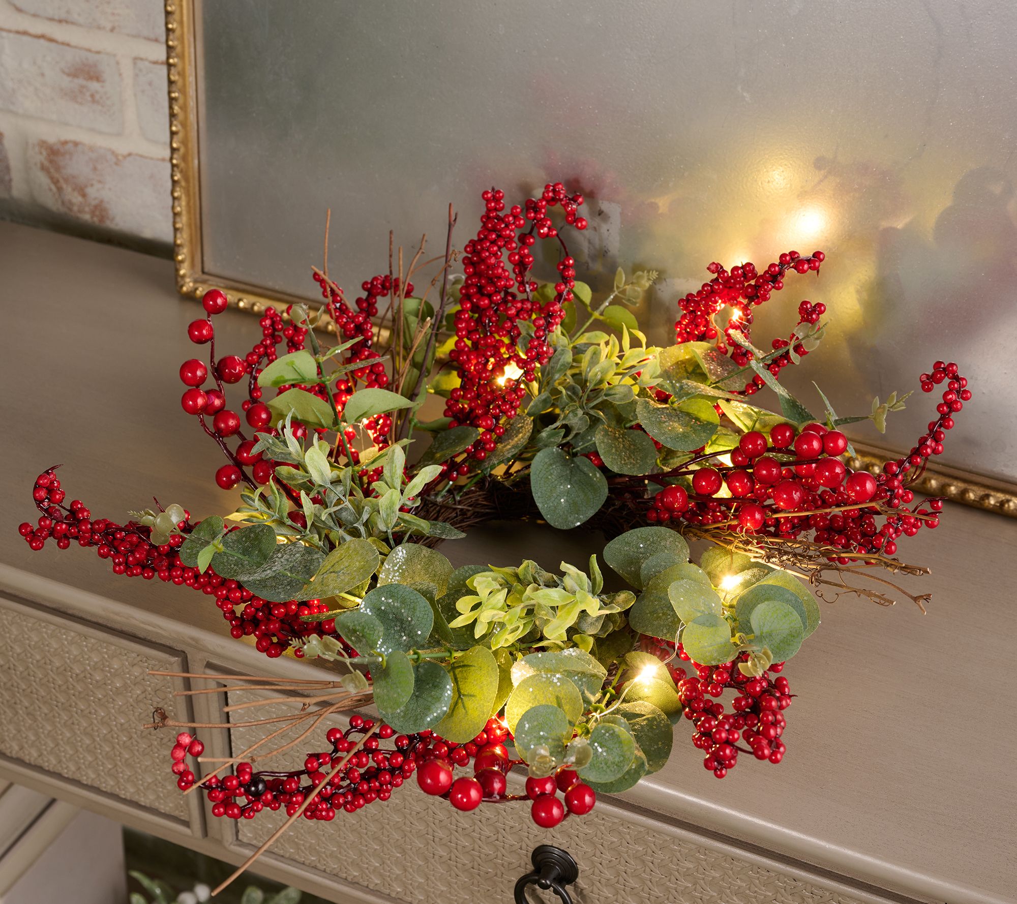 S/2 Illuminated Berry and Eucalyptus Candle Rings by Valerie - QVC.com