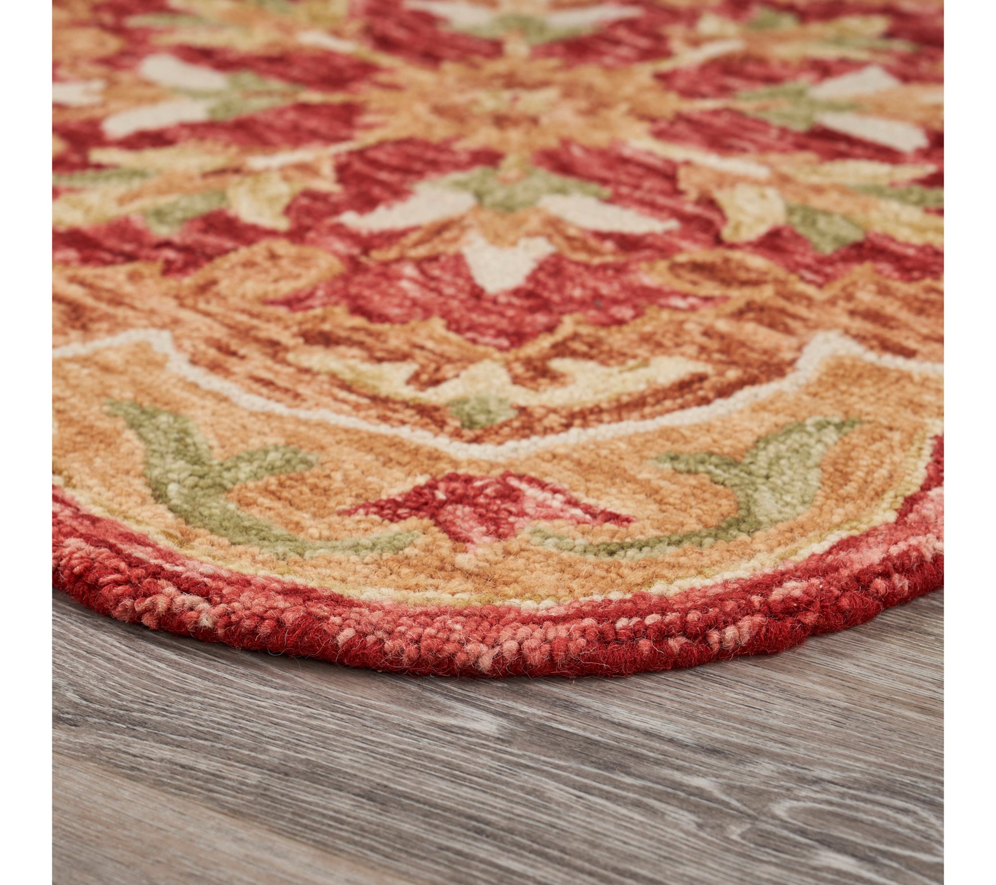 Ox Bay Floral Farmhouse Hand-Hooked Wool IndoorRug, 4' Round - QVC.com