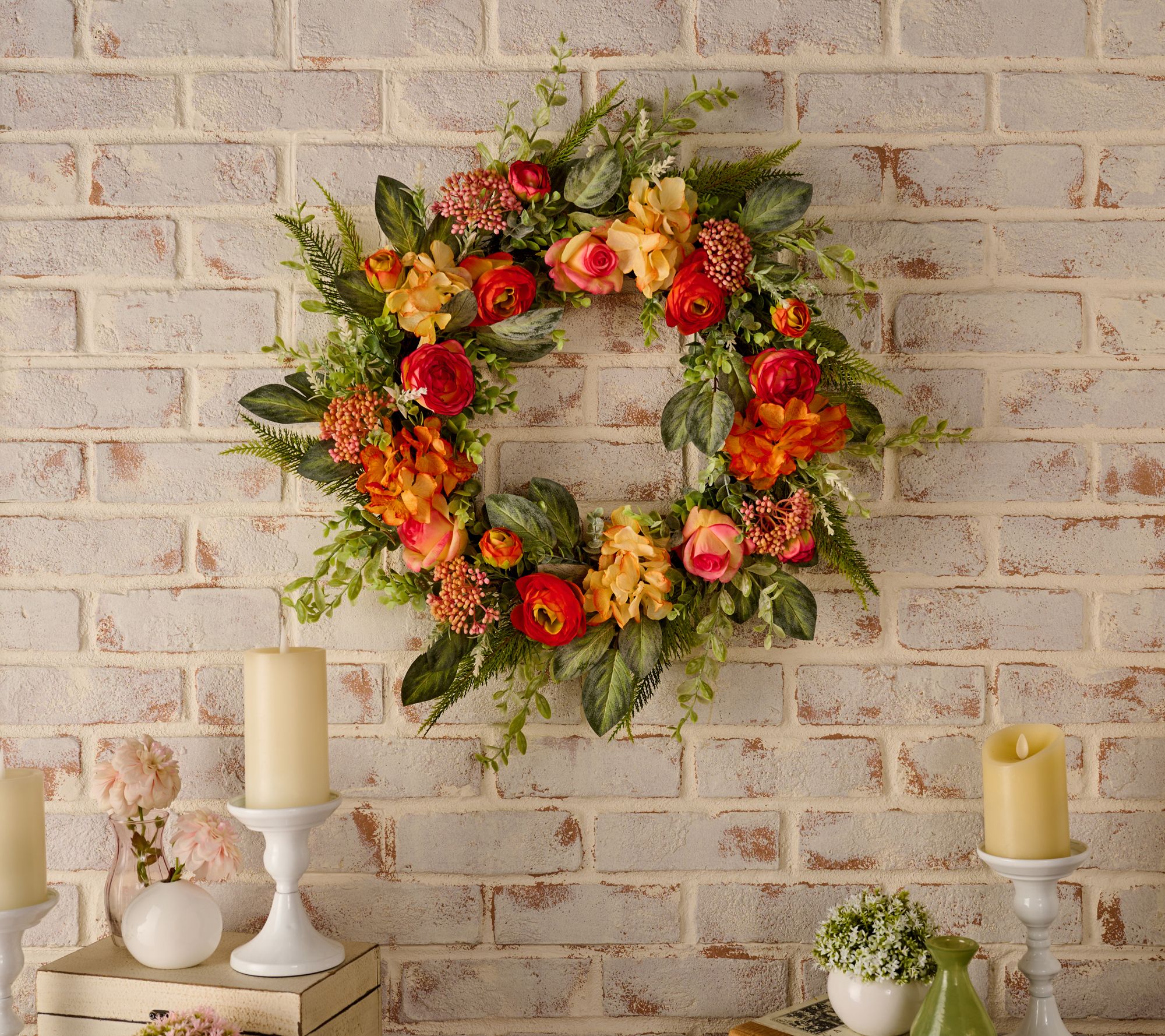 "As Is" 24" Rose,Ranunculus & Hydrangea Wreath by Valerie - QVC.com