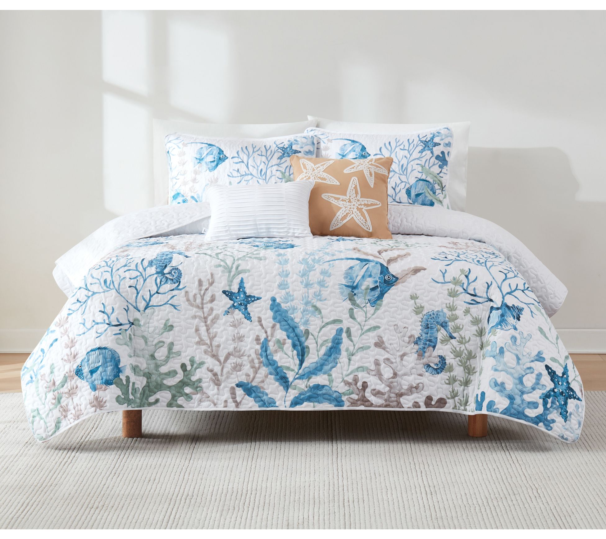 Lush Decor Oceana Watercolor Sea Life Quilt 5PcSet Full/Queen - QVC.com