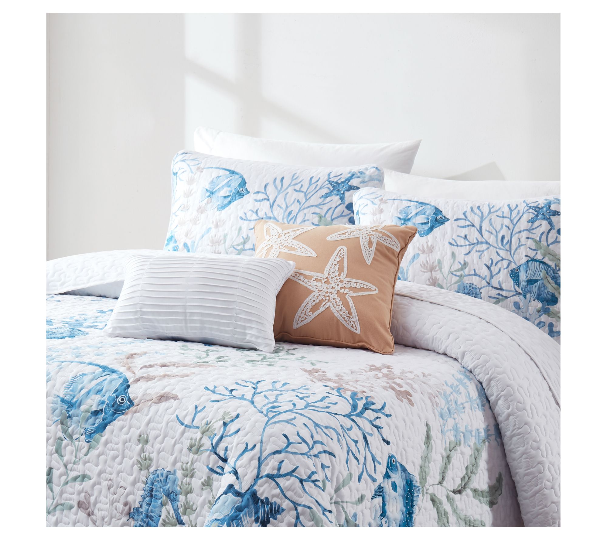 Lush Decor Oceana Watercolor Sea Life Quilt 5PcSet Full/Queen - QVC.com