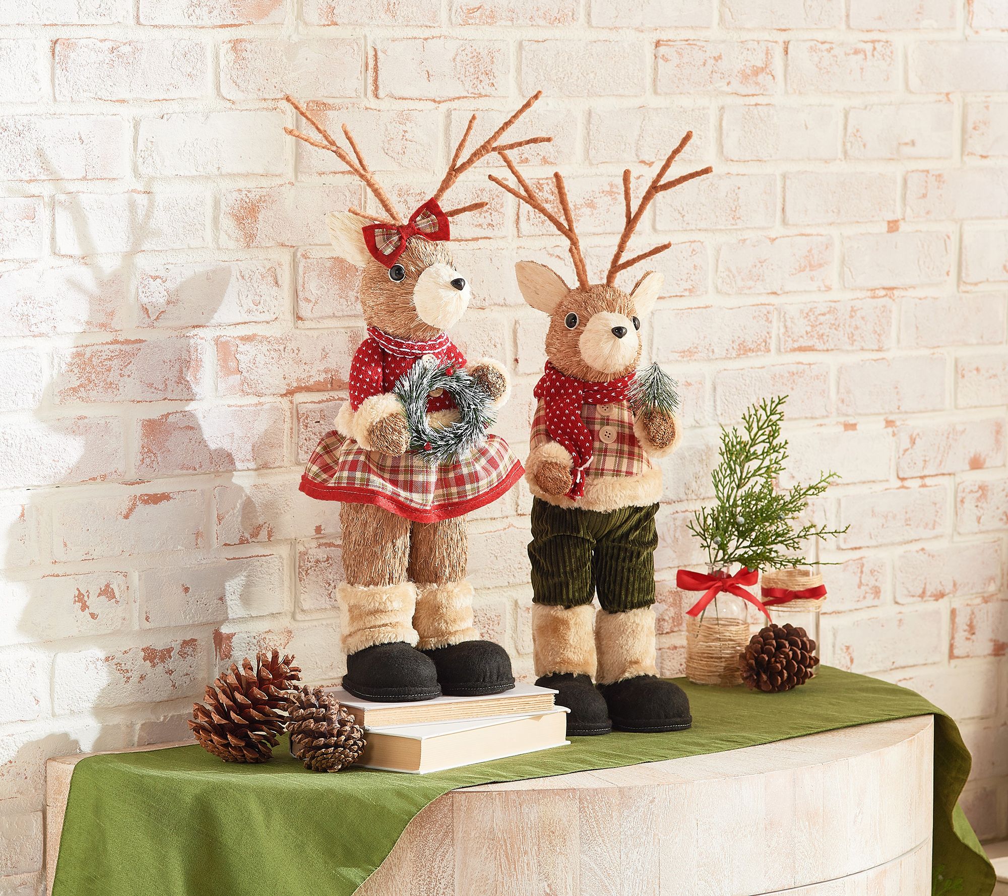 "As Is" Set of (2) 25" Sisal Standing Deer In Plaid by Valerie - QVC.com