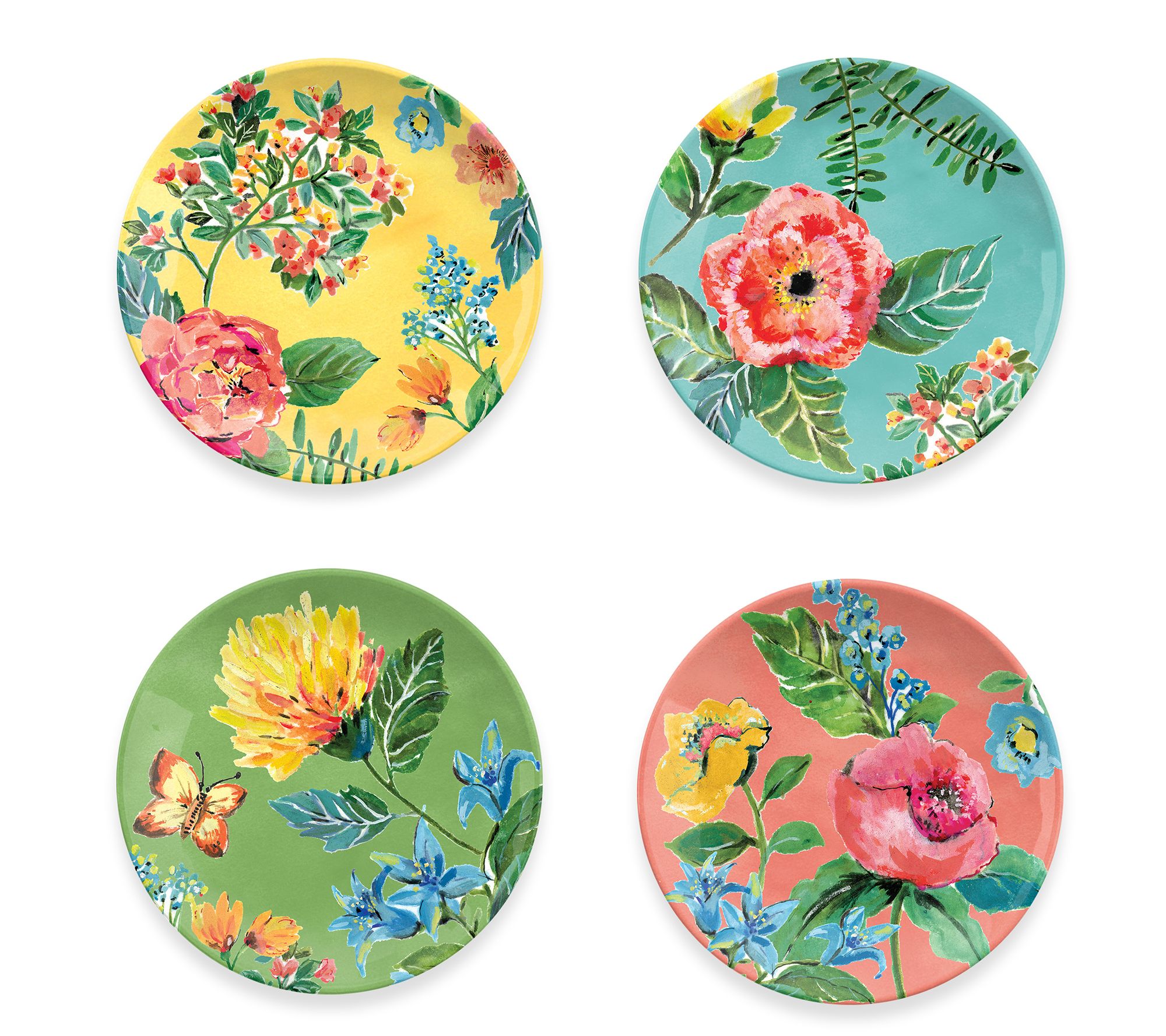 TARHONG Set of 4 Garden Floral Assorted Melamine Salad Plates - QVC.com