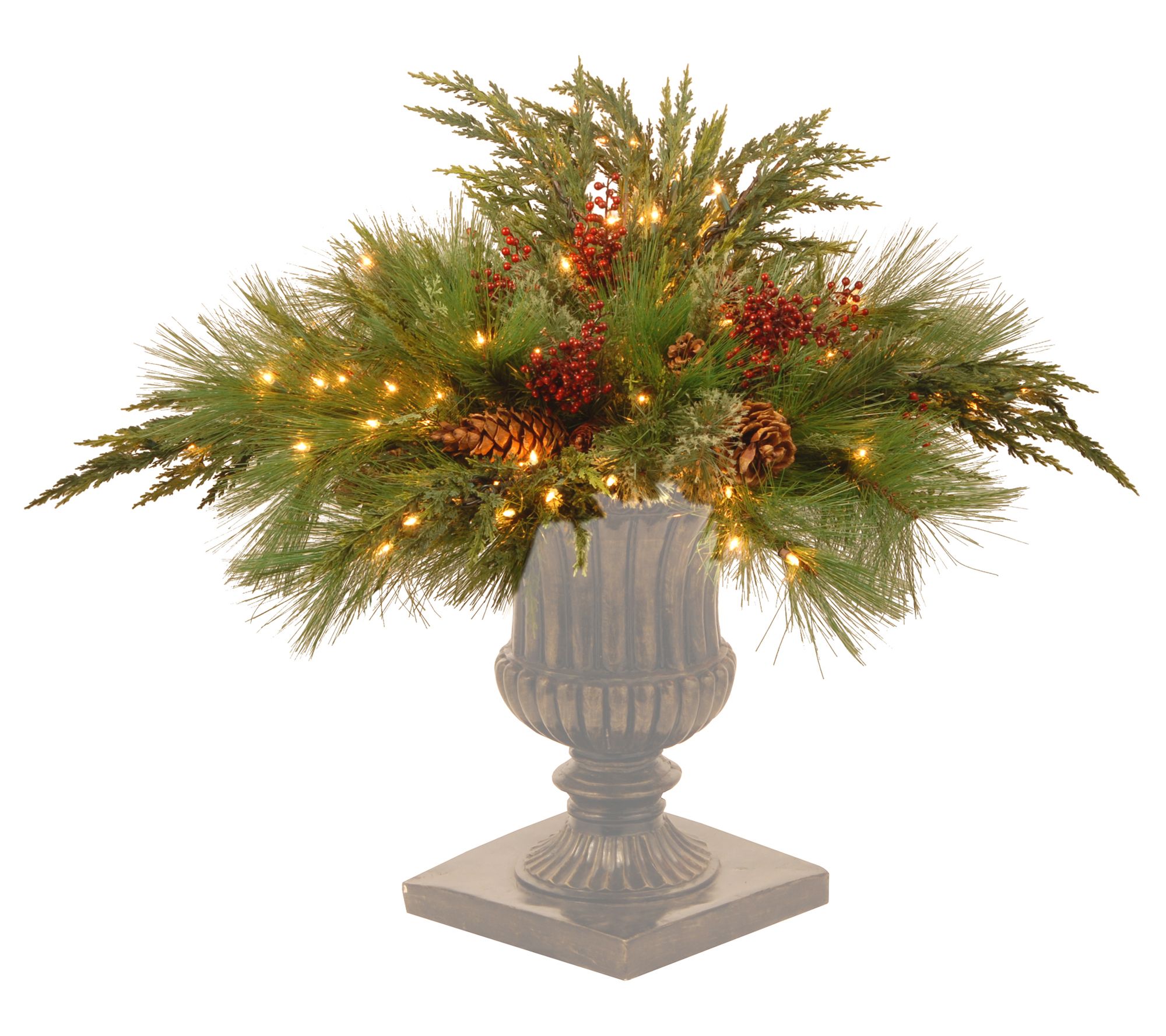 30" White Pine Urn Filler with Clear Lights - QVC.com