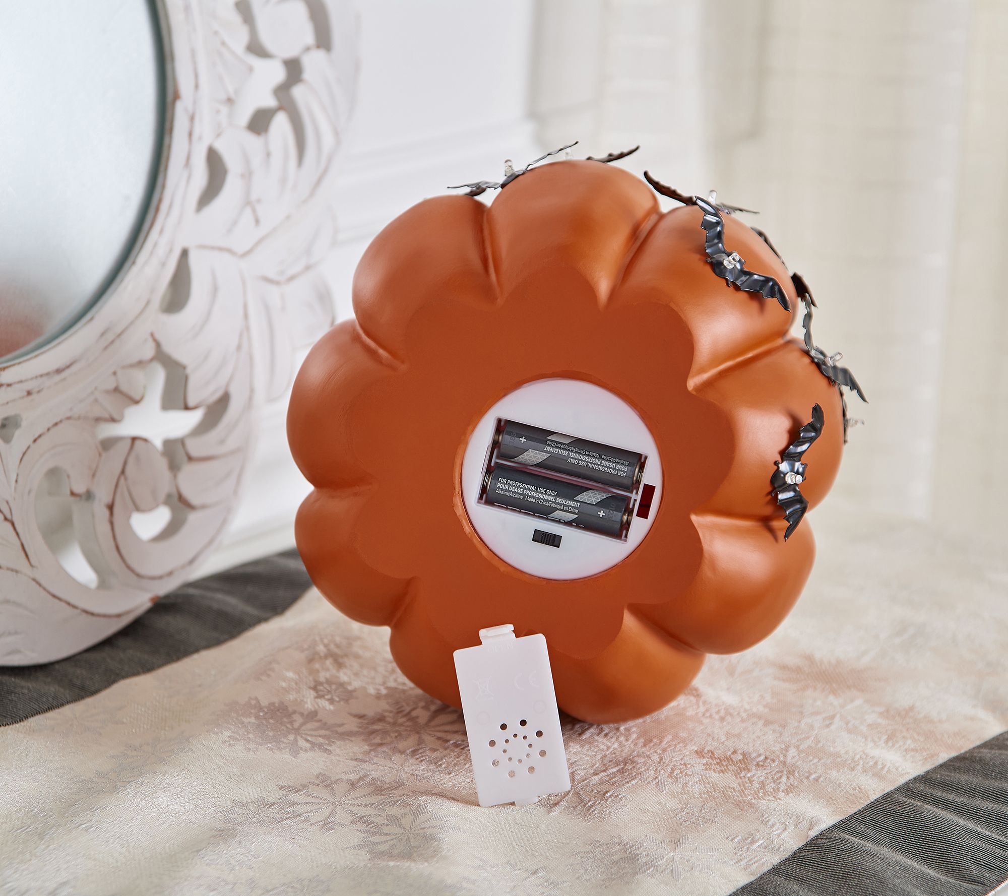 "As Is" Hay & Harvest 10" Lit Pumpkin with Bats - QVC.com