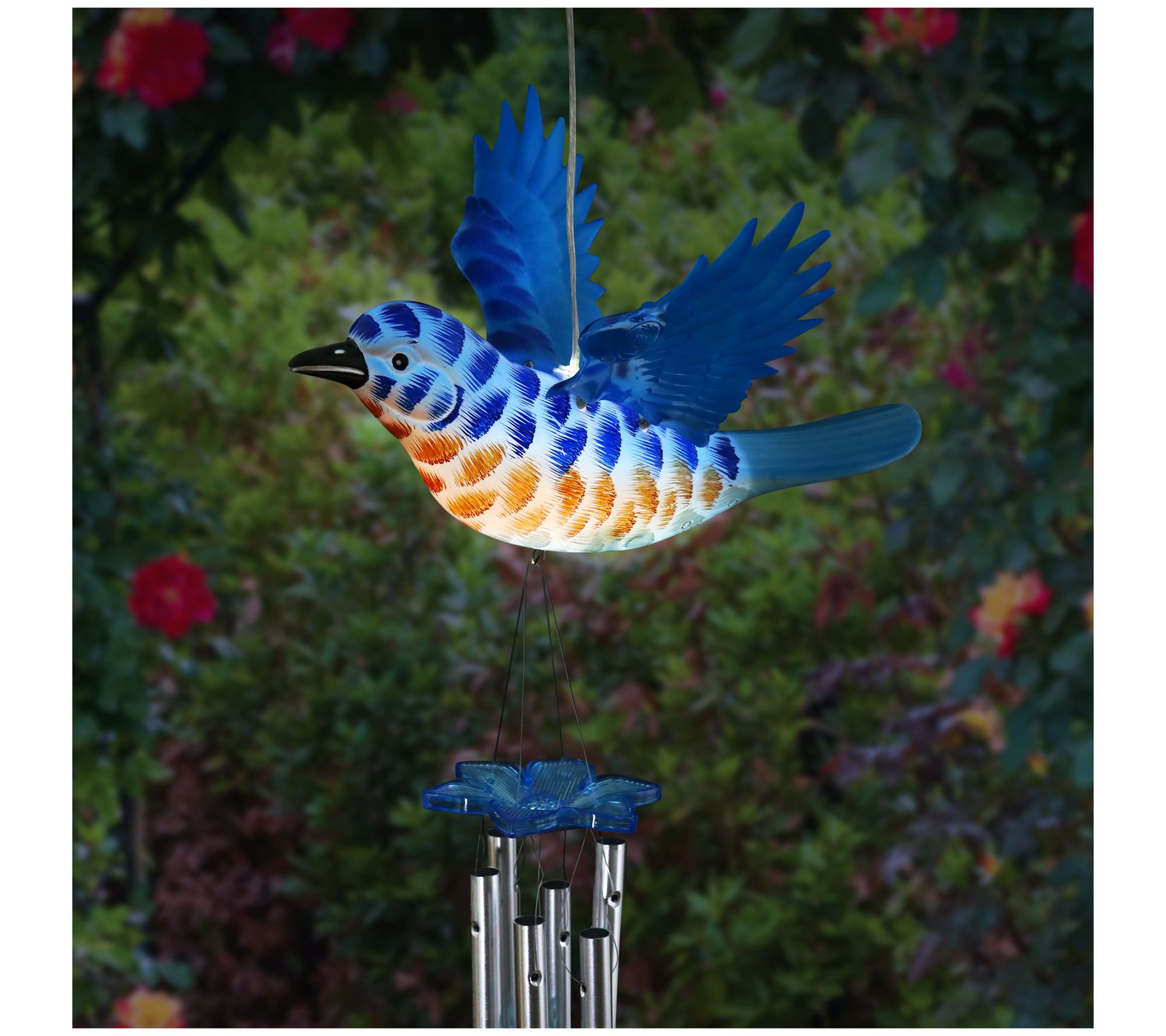 Exhart Solar Bluebird Fluttering Wings Wind Chime - QVC.com