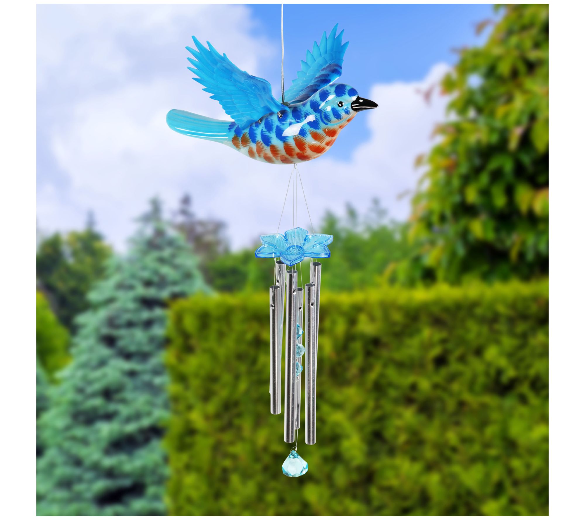 Exhart Solar Bluebird Fluttering Wings Wind Chime - QVC.com