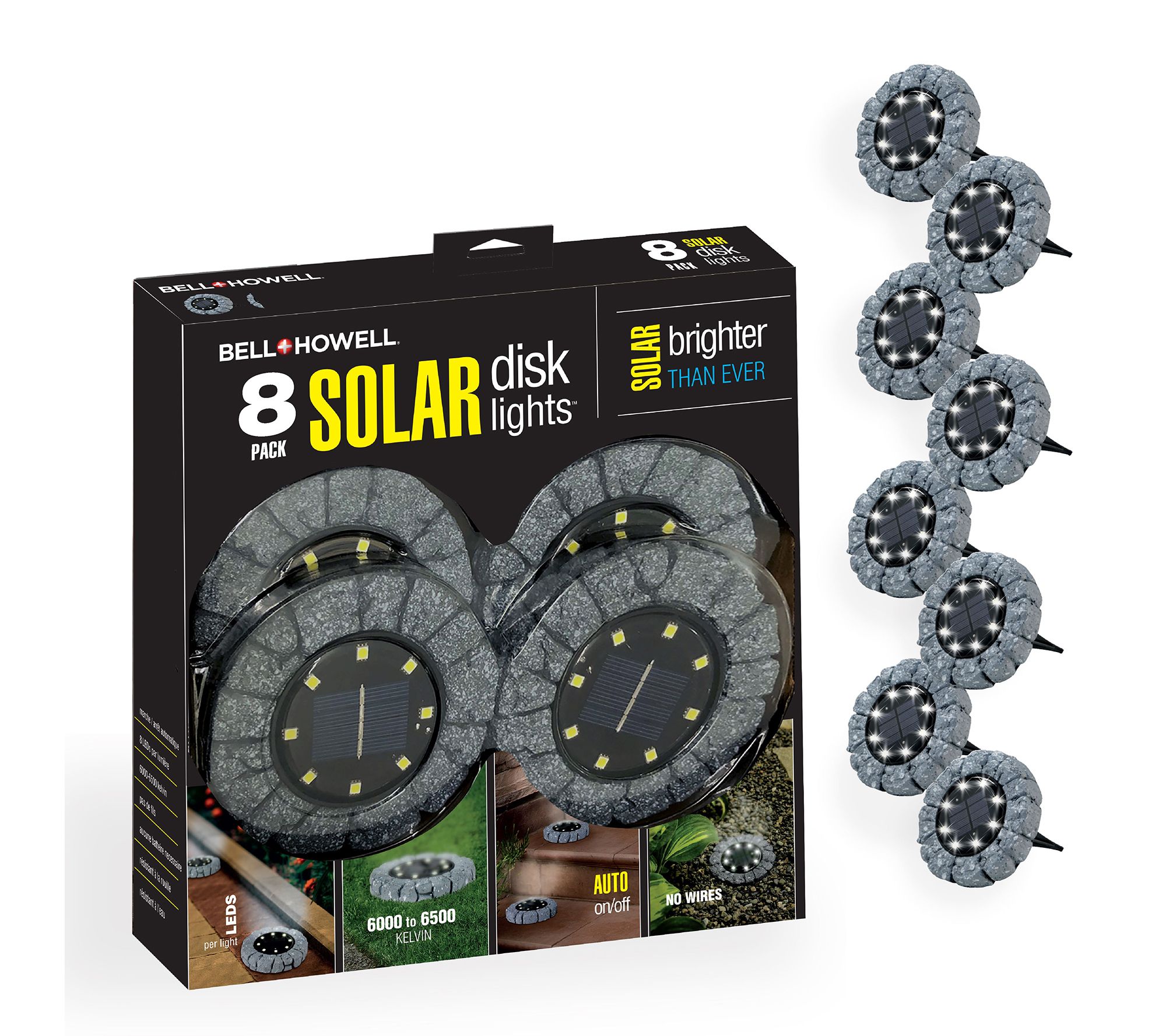 Bell + Howell 8 LED Solar Powered Sone Disk Lights - 8 Pack - QVC.com