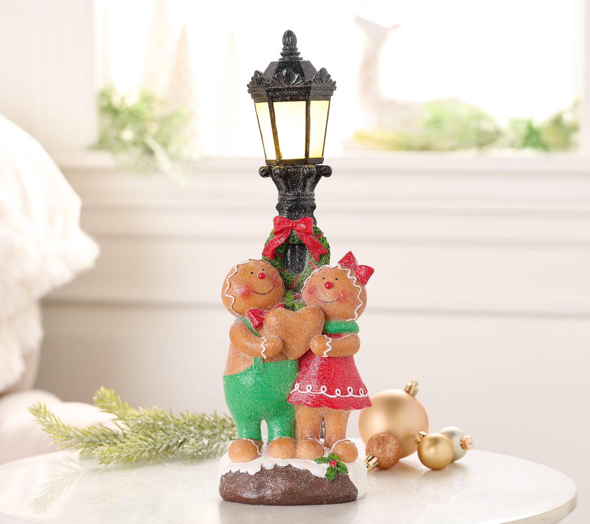 "As Is" Gingerbread Couple with Illuminated Lamp Post - QVC.com