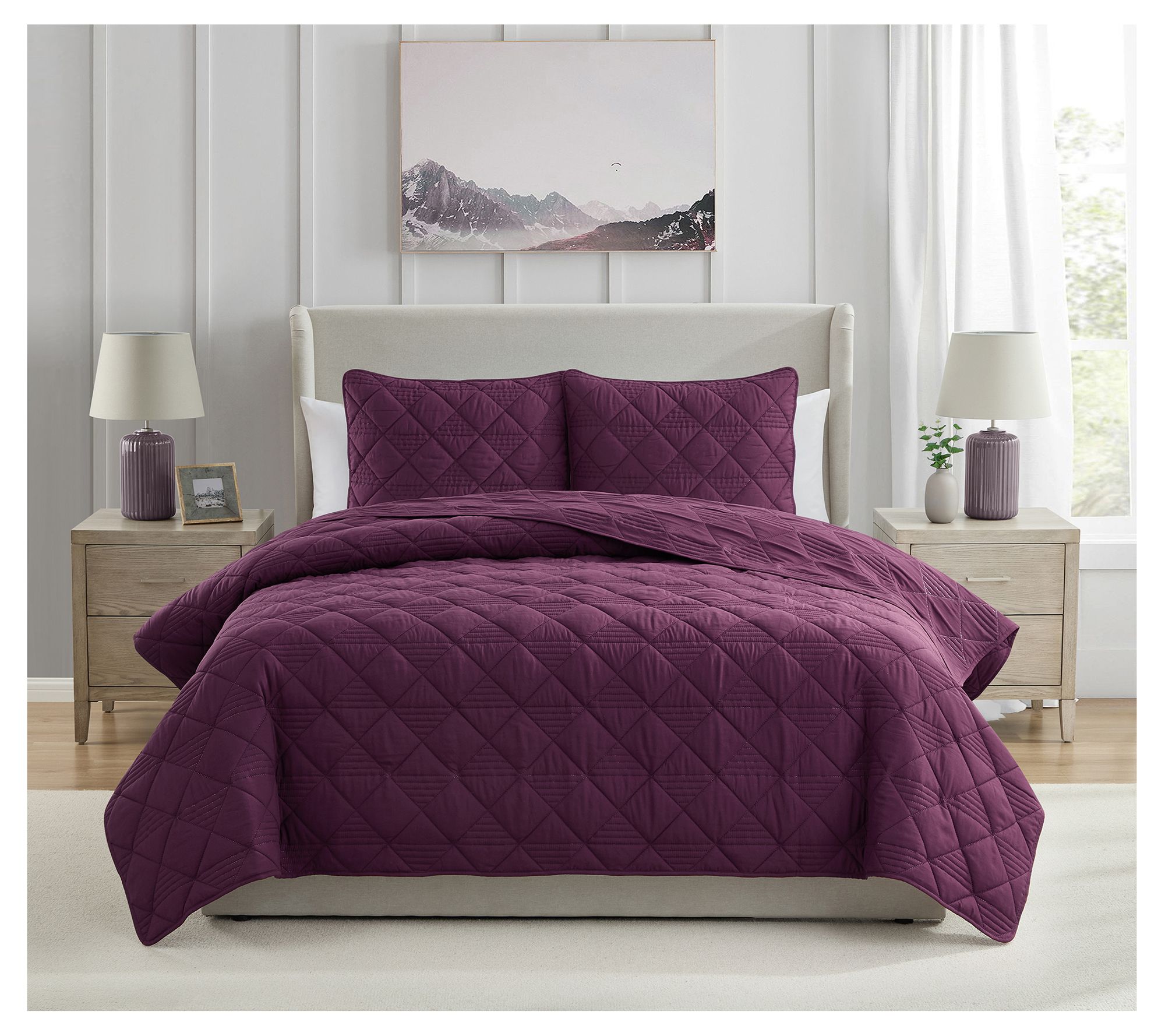 VCNY Home Lucy 3-Piece Diamond Microfiber QuiltSet, F/ Q - QVC.com