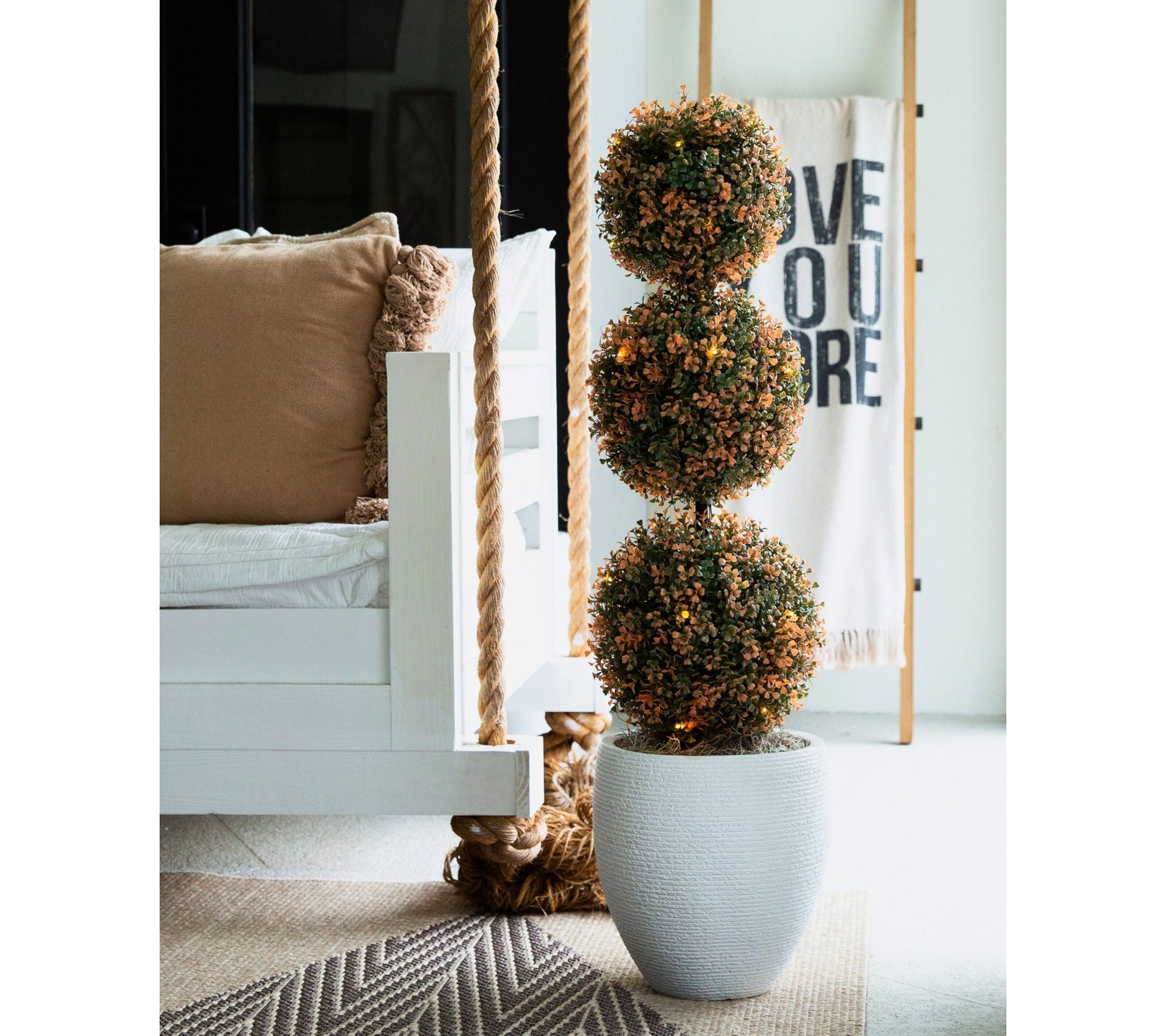 Nearly Natural 3' Boxwood Triple Ball Topiary with 30 Lights - QVC.com