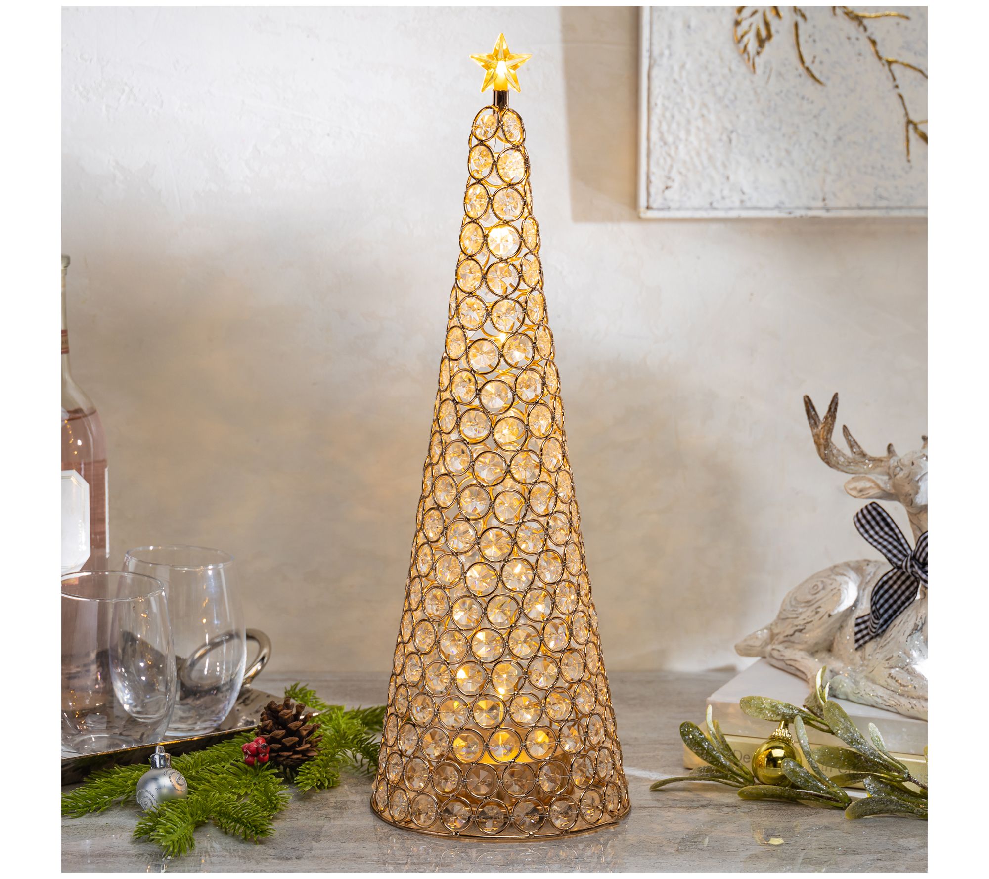 Elegant Gold Lighted Jewel Cone Christmas Tree by Gerson Co - QVC.com