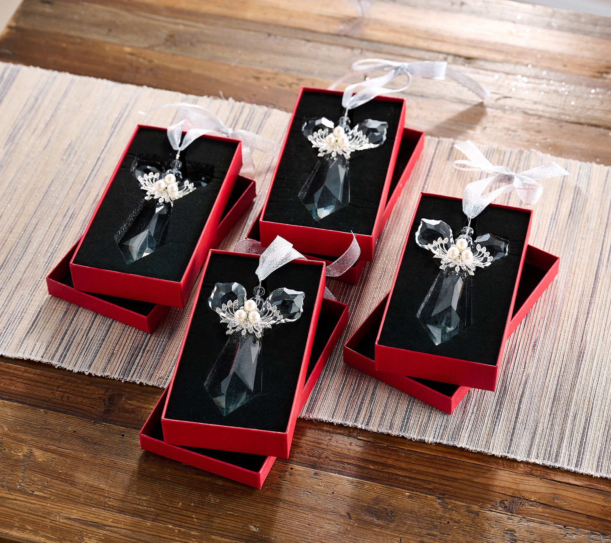 Set of 4 Faceted Angel Ornaments with Gift Boxes By Valerie - QVC.com