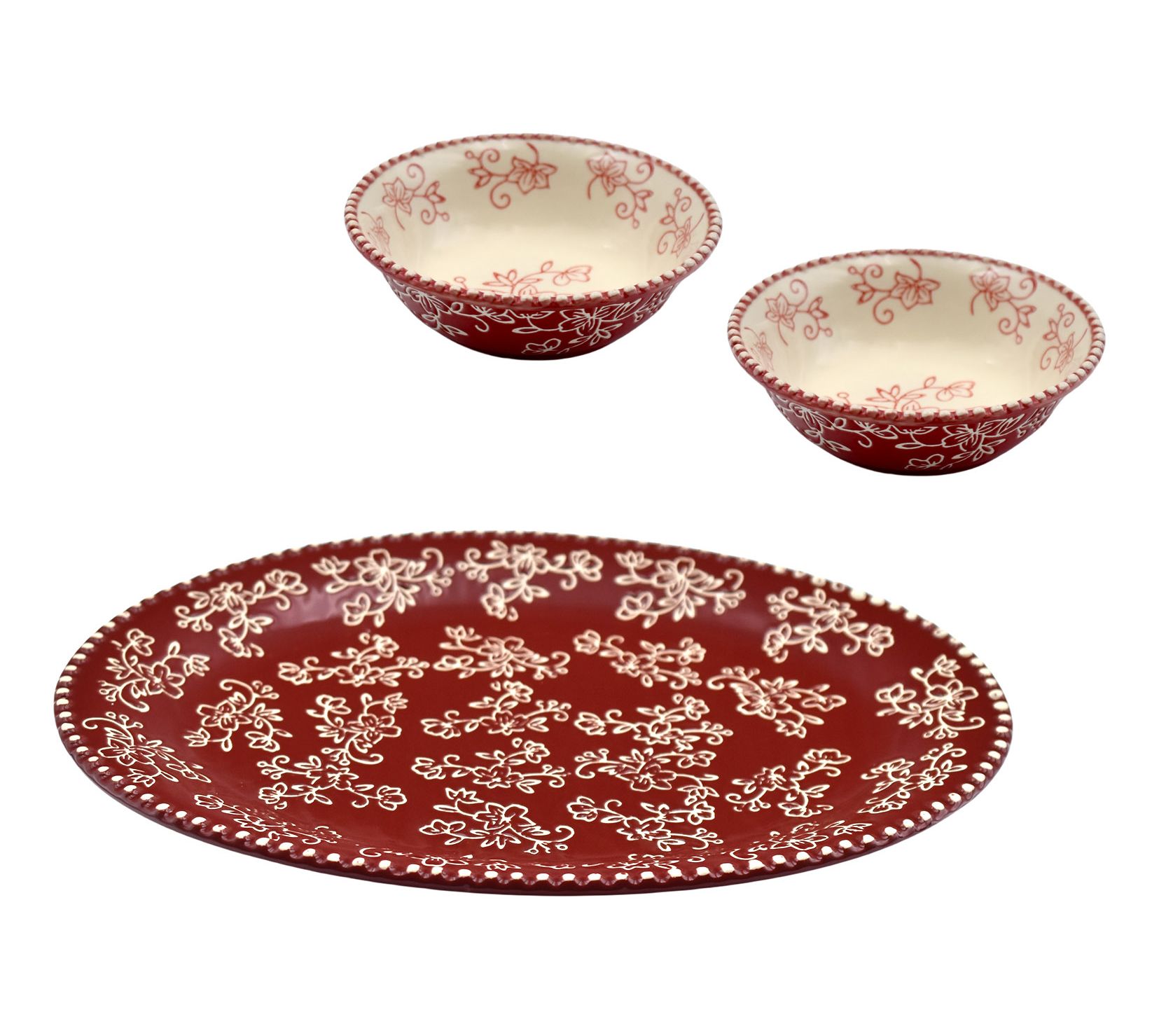 Temp-tations Floral Lace 16" Oval Platter w/ 2 Shallow Bowls - QVC.com