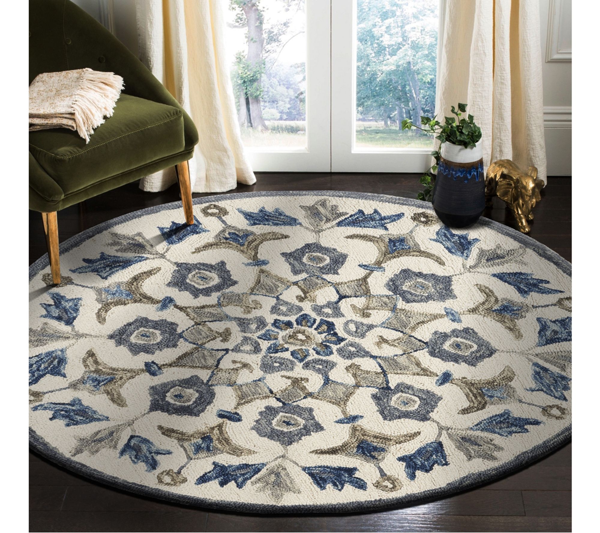 Ox Bay Mary Ivory Floral Medallion Wool Indoor4' Round Rug - QVC.com
