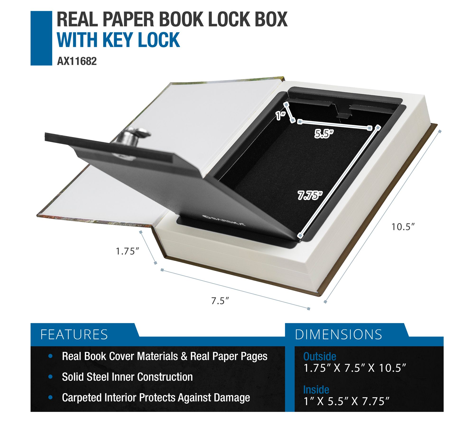 Barska Real Paper Book Lock Box with Key Lock - QVC.com