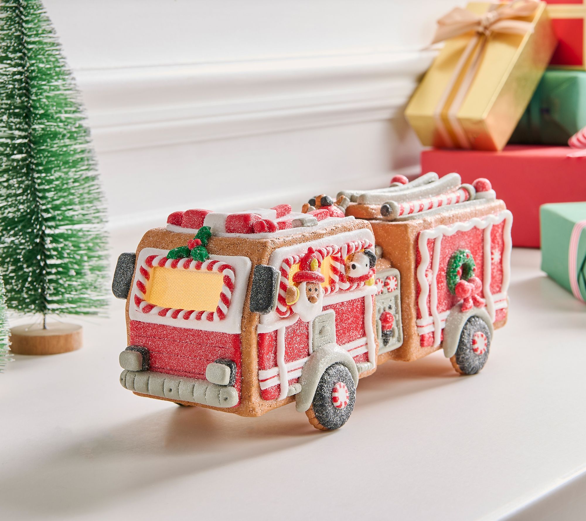 "As Is" Illuminated Gingerbread Fire Truck by Valerie - QVC.com