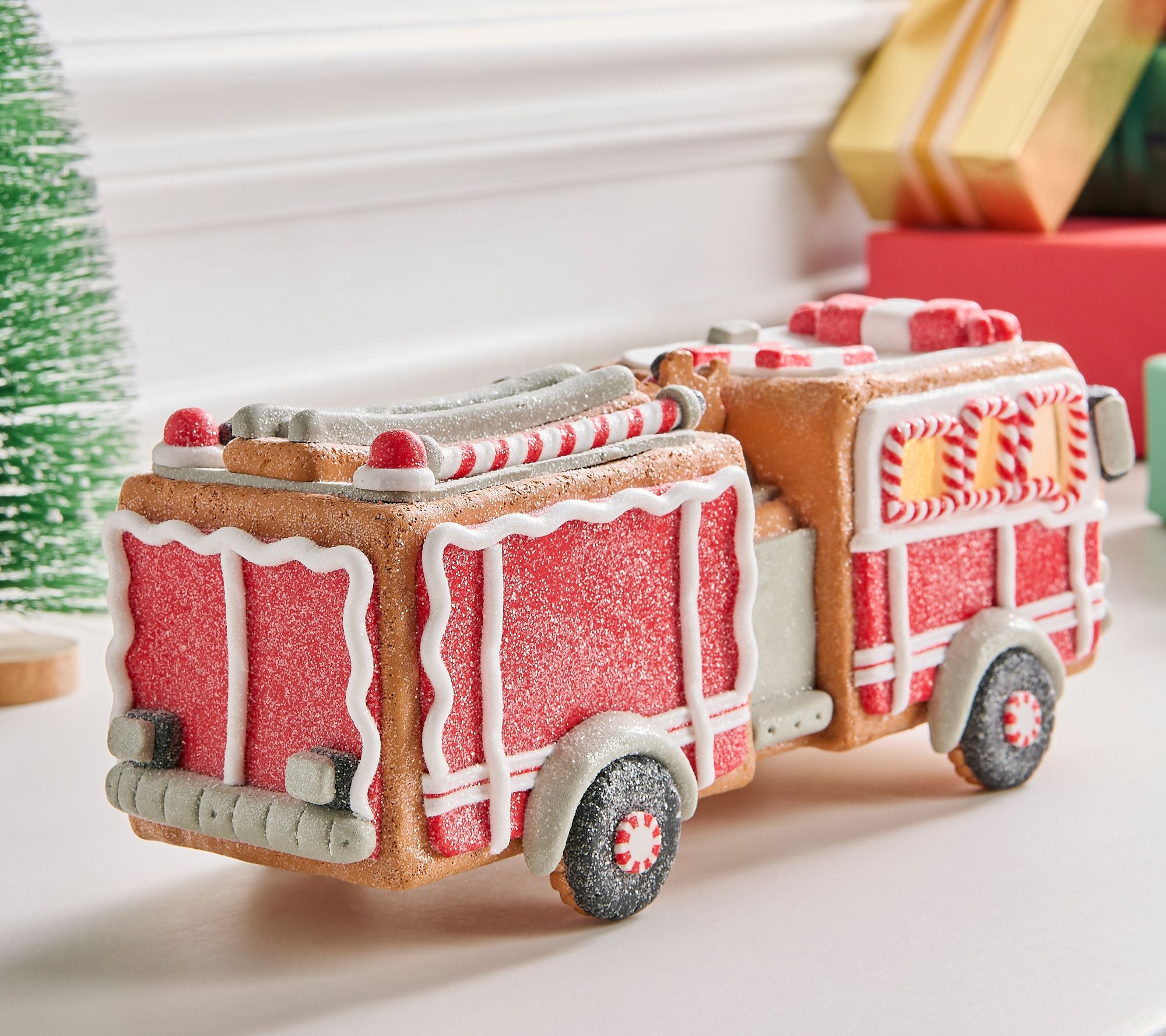 "As Is" Illuminated Gingerbread Fire Truck by Valerie - QVC.com