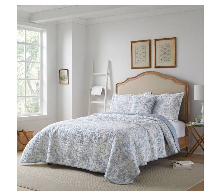 Laura Ashley Amberley Bright Blue Multi-Piece Twin Quilt Set - QVC.com