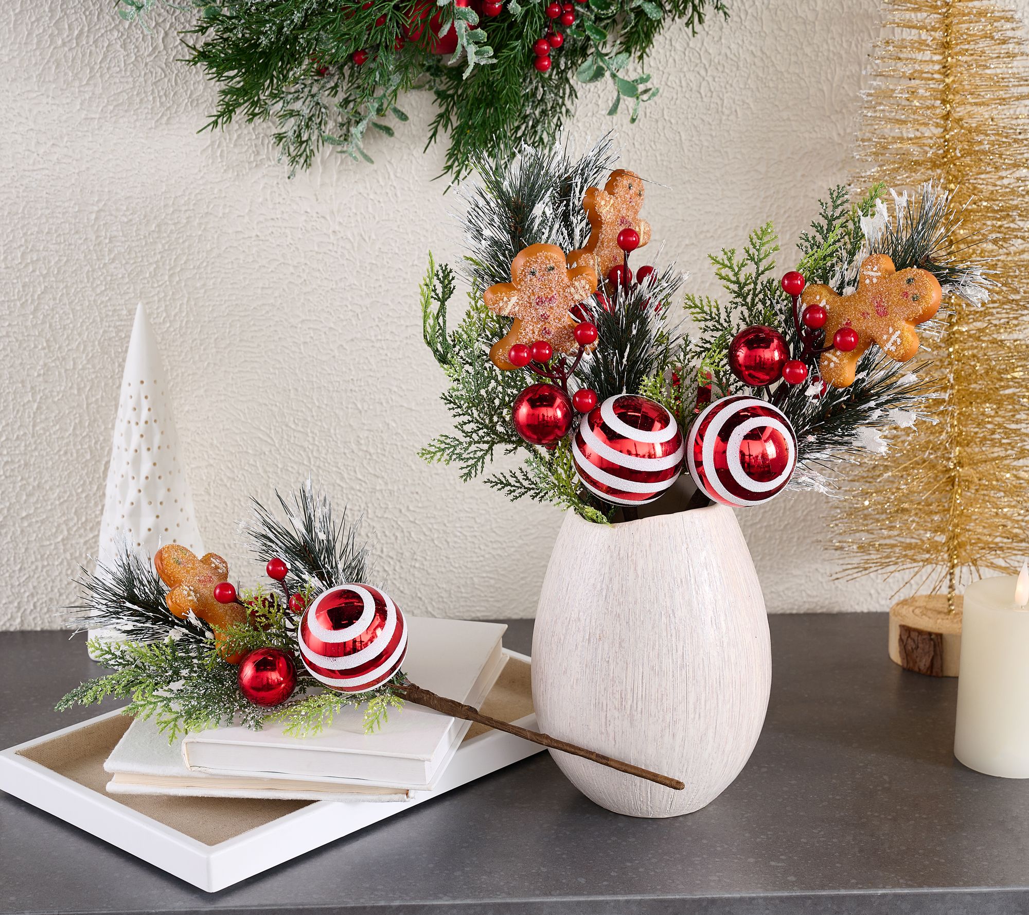 "As Is" S/4 Gingerbread & Peppermint Ornament Picks by Valerie - QVC.com
