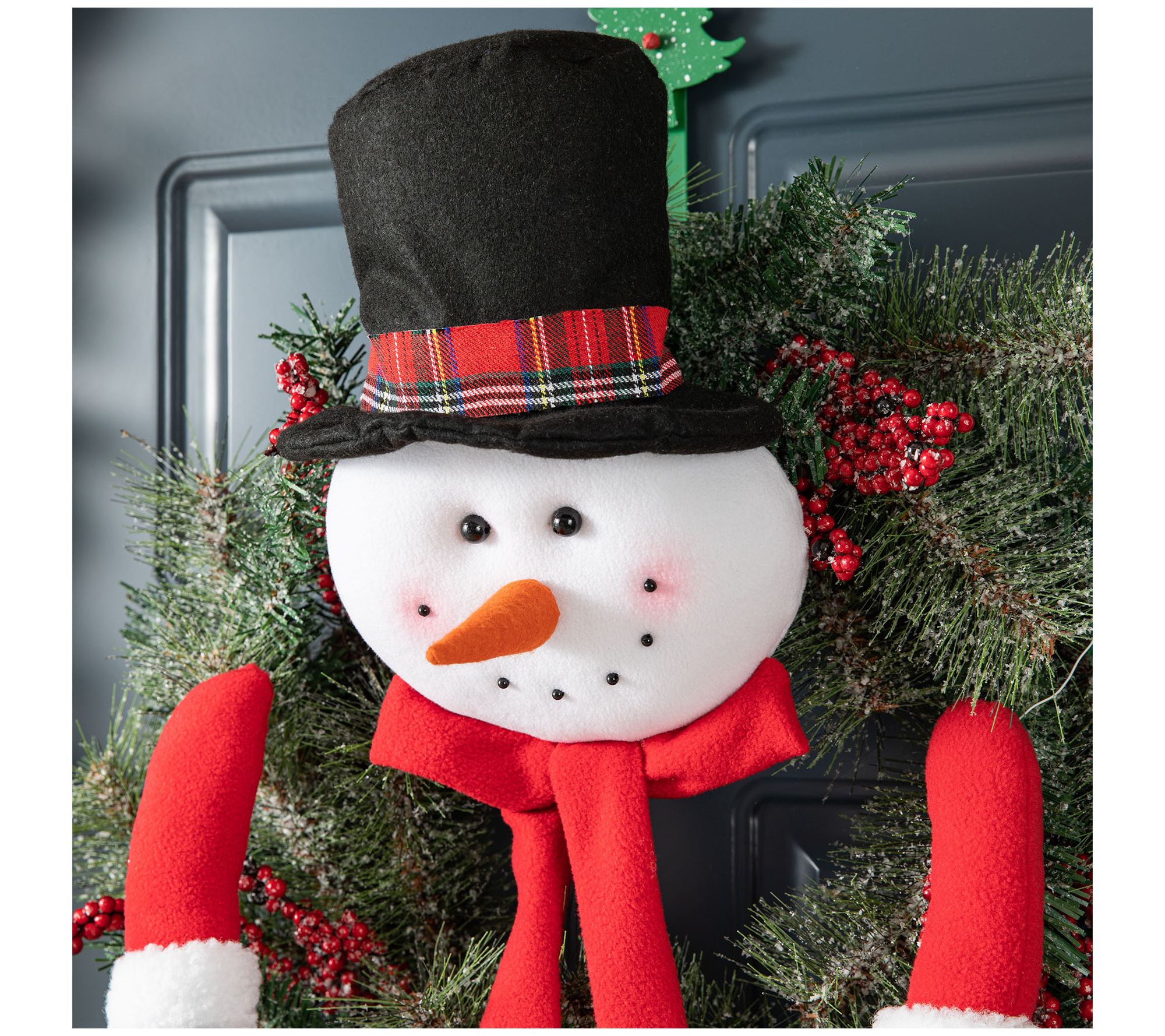 Glitzhome 20"H Fabric Christmas Snowman WreathOrnament - QVC.com