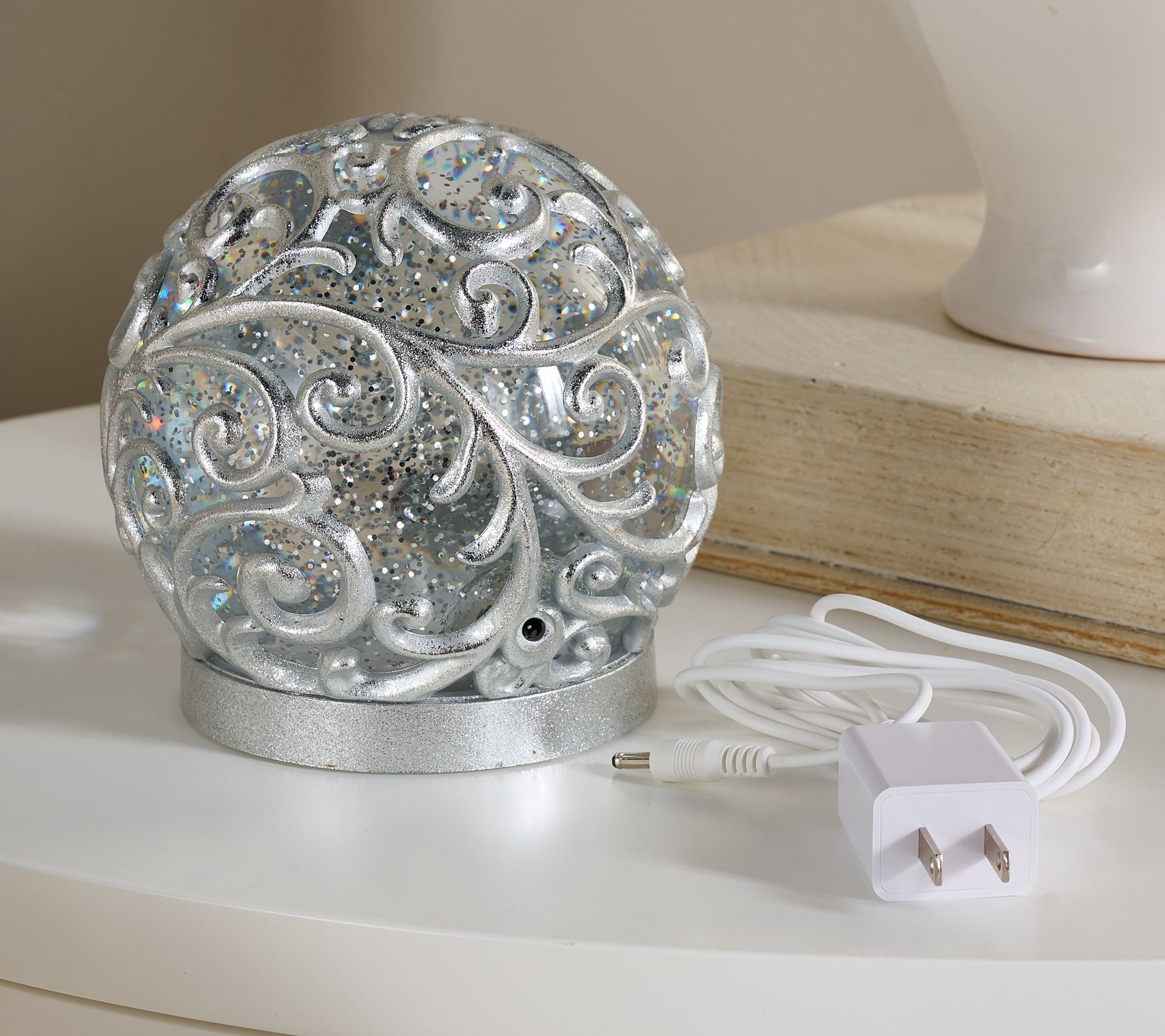 "As Is" 5" Illuminated Glitter Scroll Design Sphere by Valerie - QVC.com