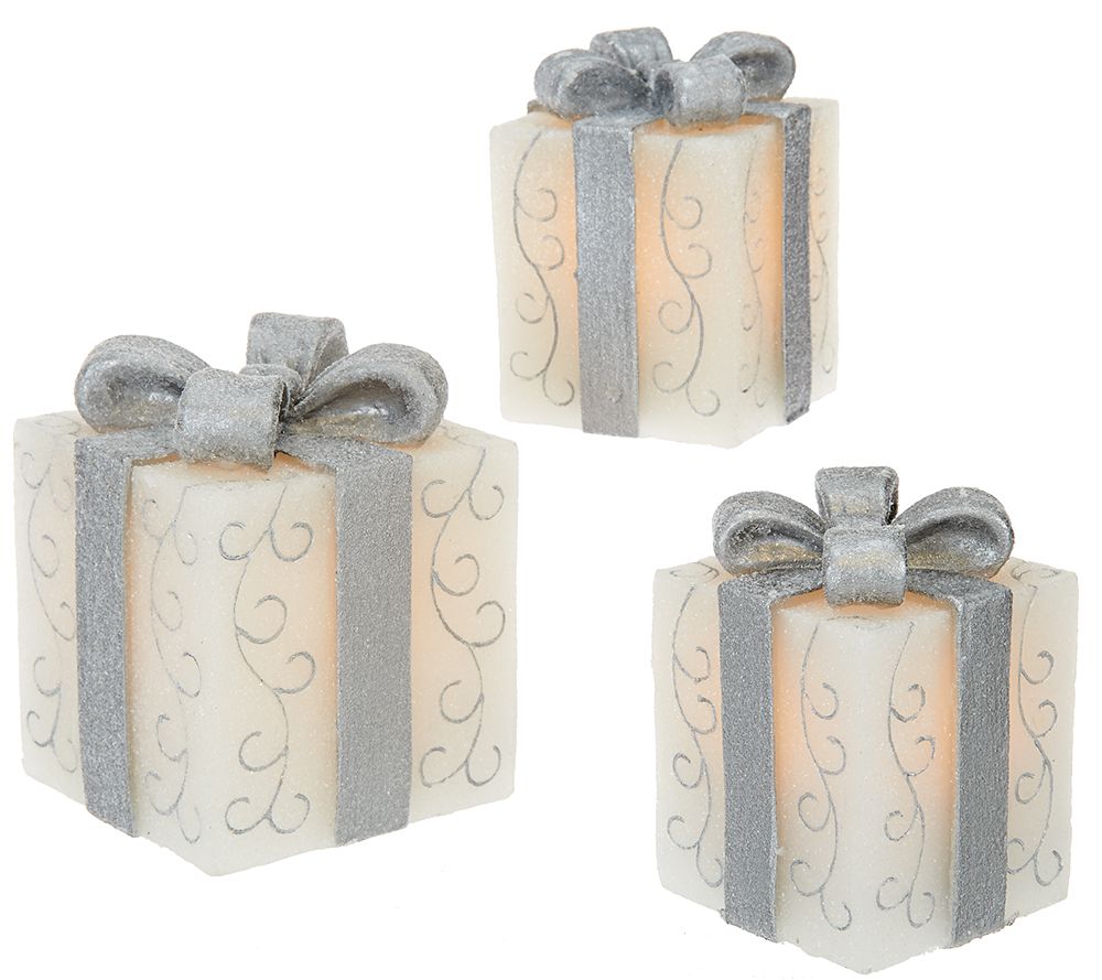 "As Is" Set of 3 Illuminated Wax Gifts with Bows by Valerie - QVC.com