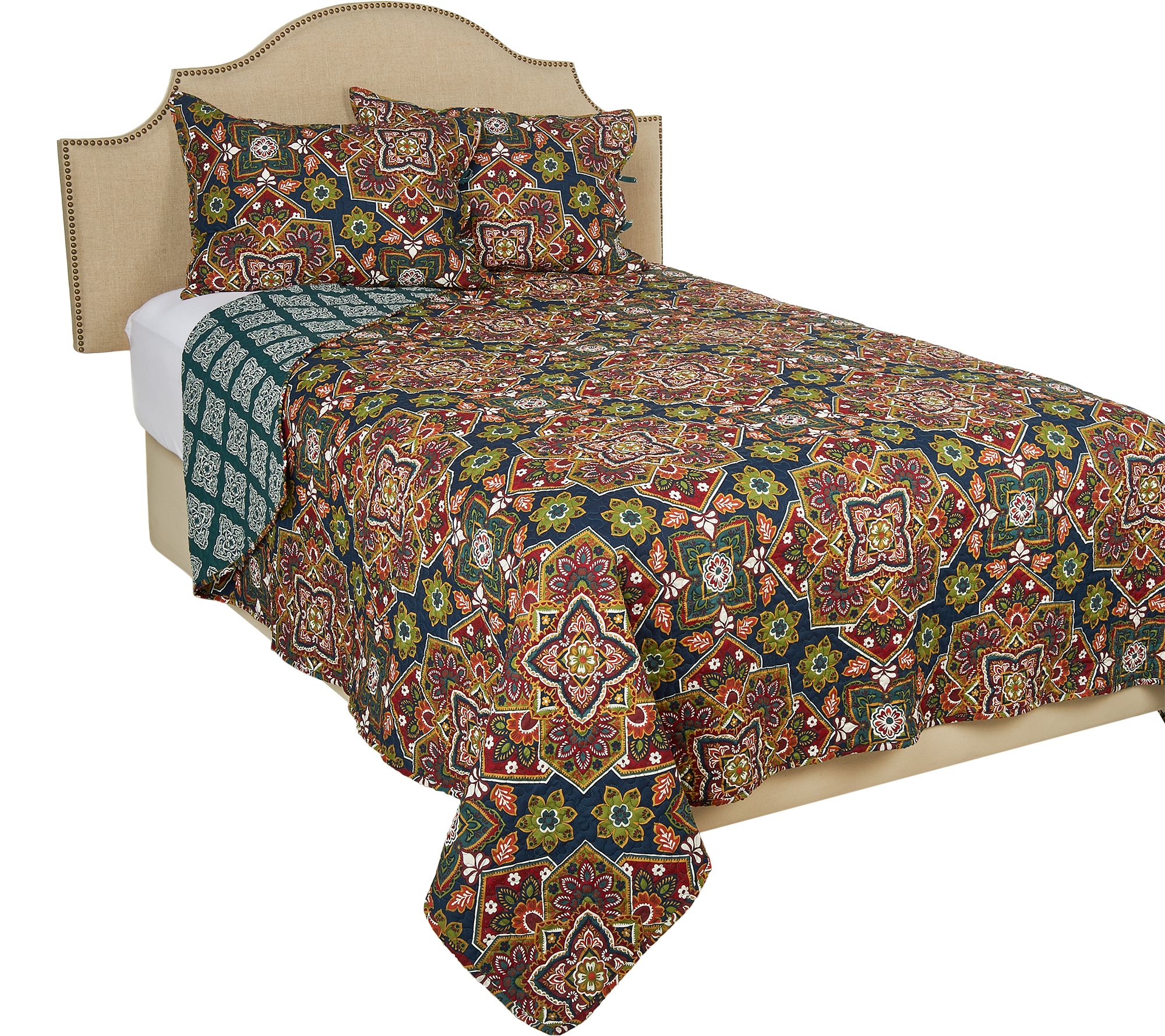 Home Resort Geometric Floral 100% Cotton Quilt With Sham(s) - QVC.com