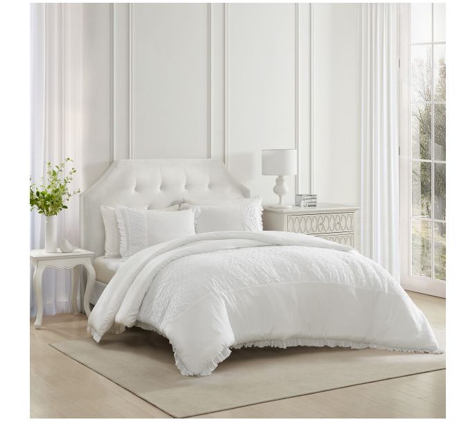 Laura Ashley Eyelet Ruffle Microfiber White King Comforter Sha - QVC.com