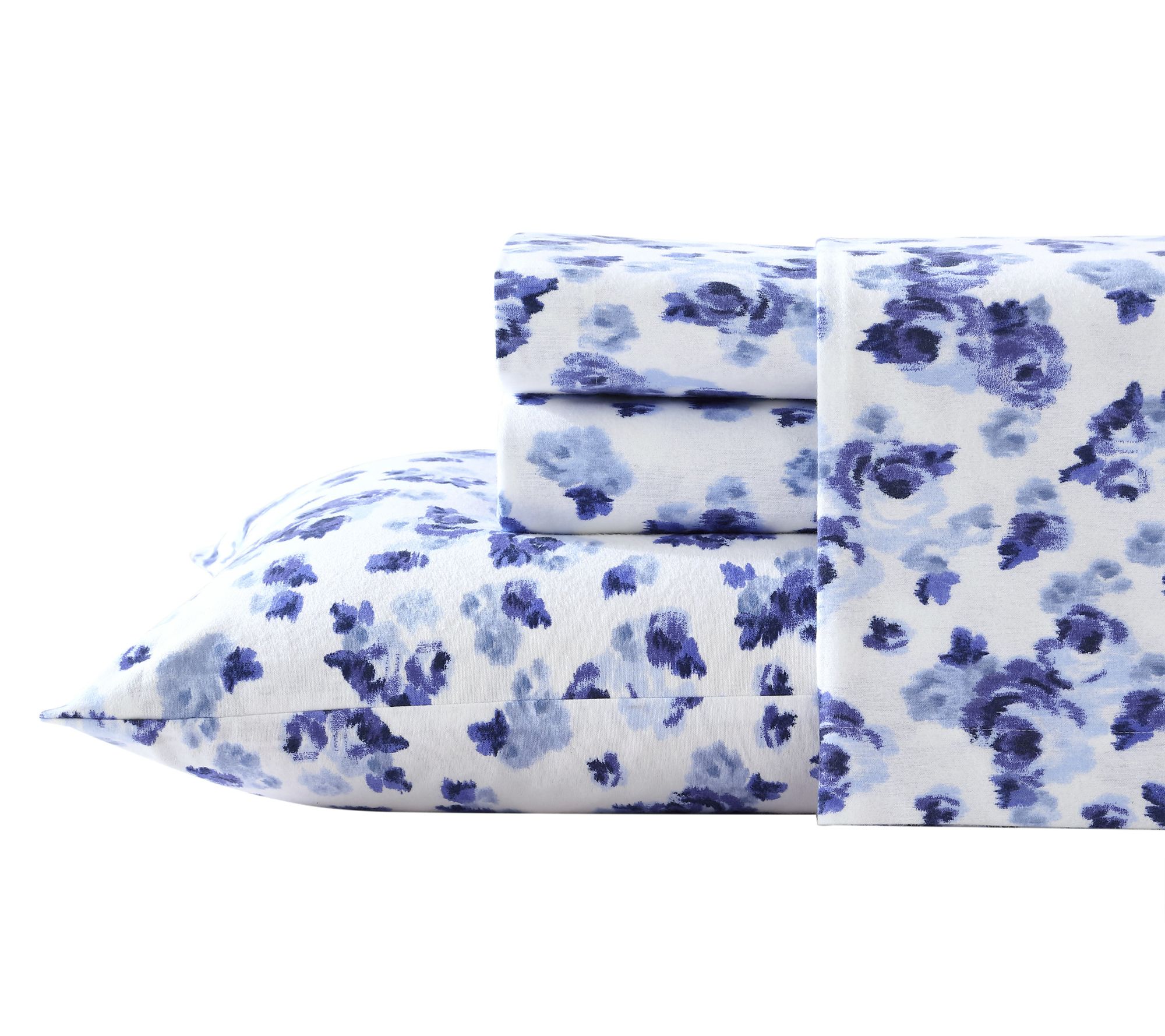 Laura Ashley Emelisa Blue Queen Flannel Sheet Set - QVC.com