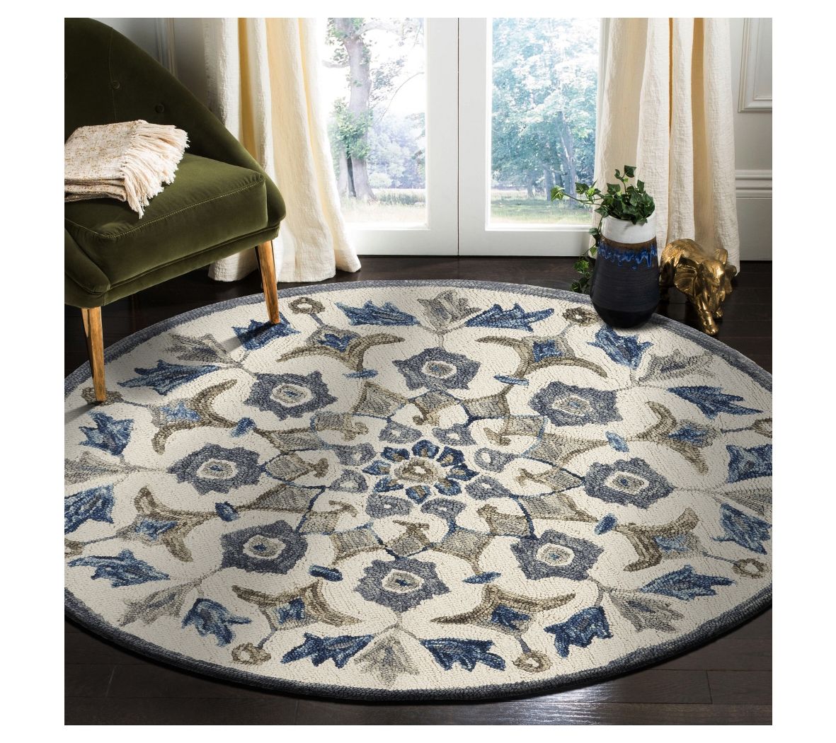 Ox Bay Mary Ivory Floral Medallion Wool Indoor6' Round Rug - QVC.com