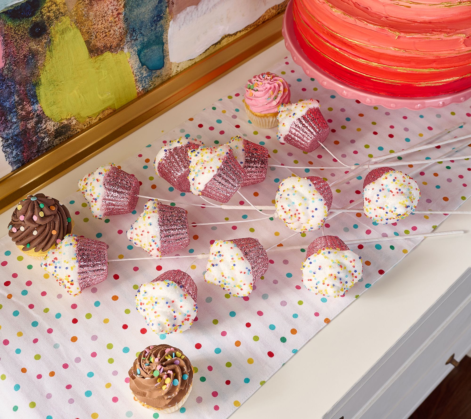 Set of 6 Sugared Cupcake Picks with Sprinkles by Valerie - QVC.com