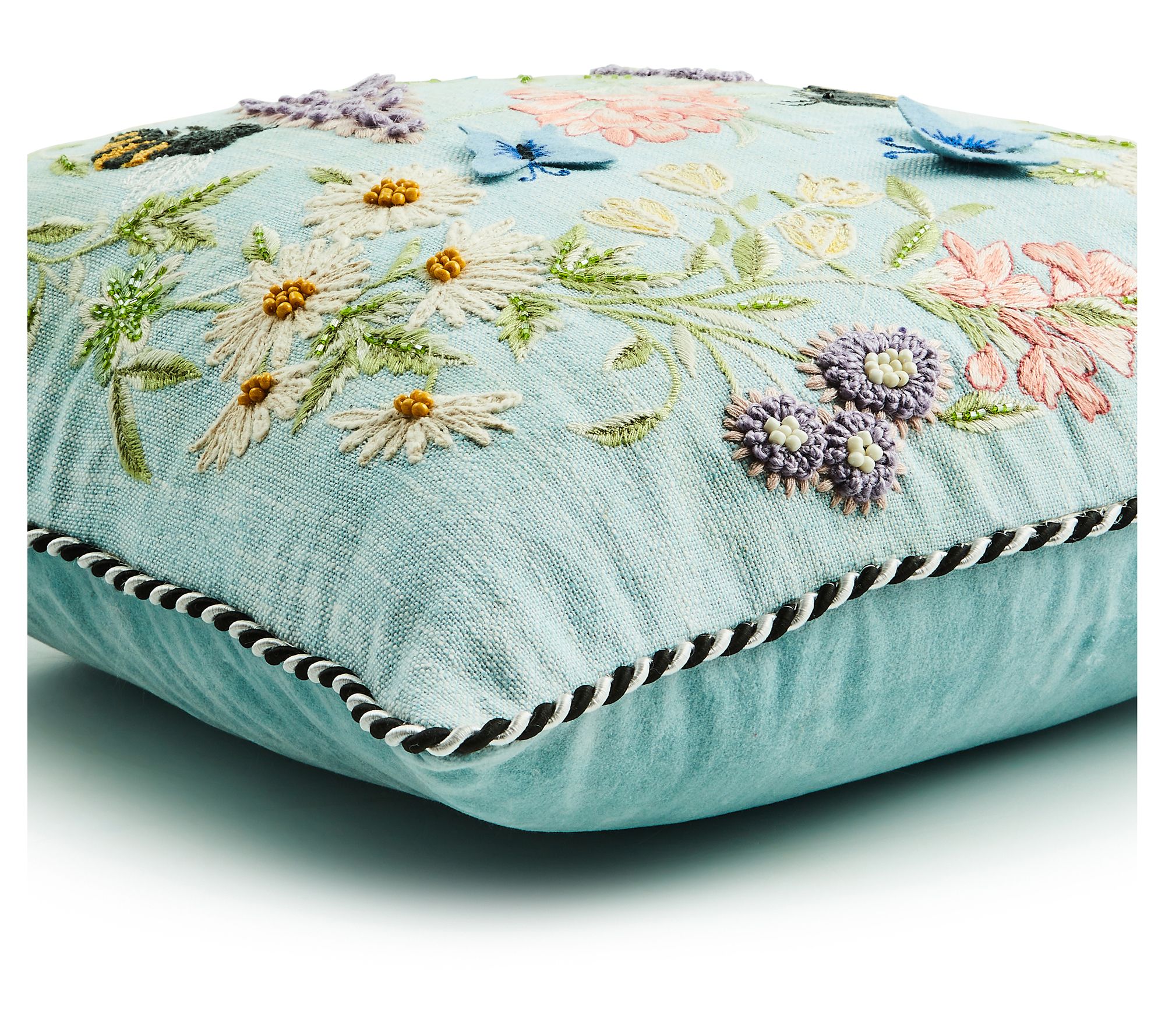 MacKenzie-Childs Floral and Bee Throw Pillow - QVC.com