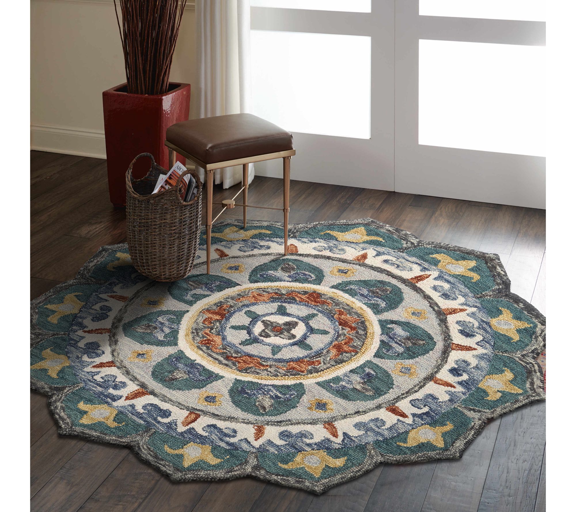 Ox Bay Modern Medallion Hand-Hook Wool Indoor Rug, 6' Round - QVC.com