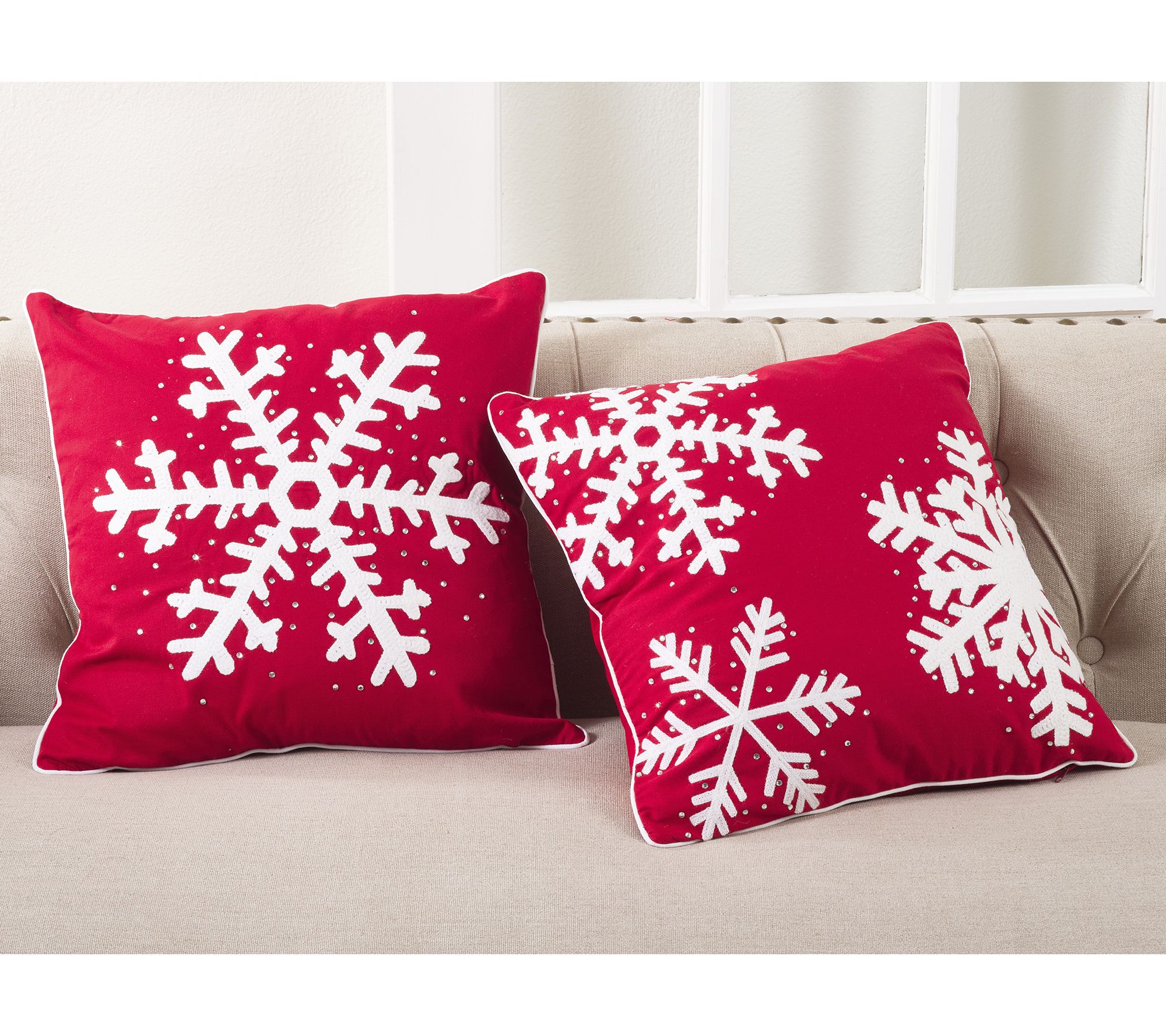 Saro Lifestyle Studded Snowflakes Red Pillow - QVC.com