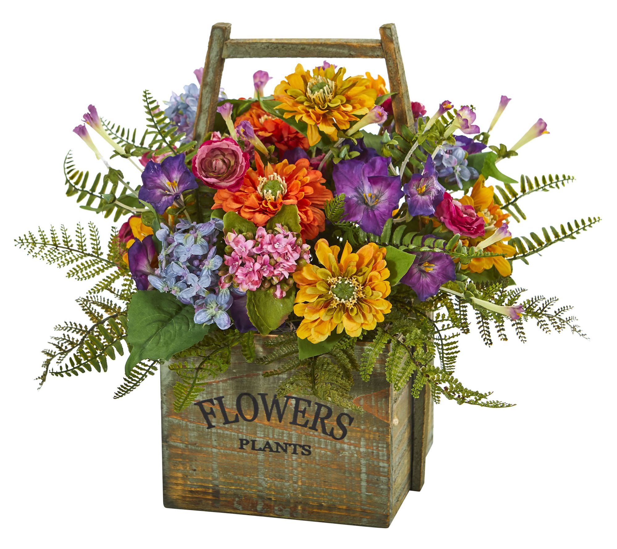 Mixed Floral Arrangement in Wood Basket by Near ly Natural - QVC.com