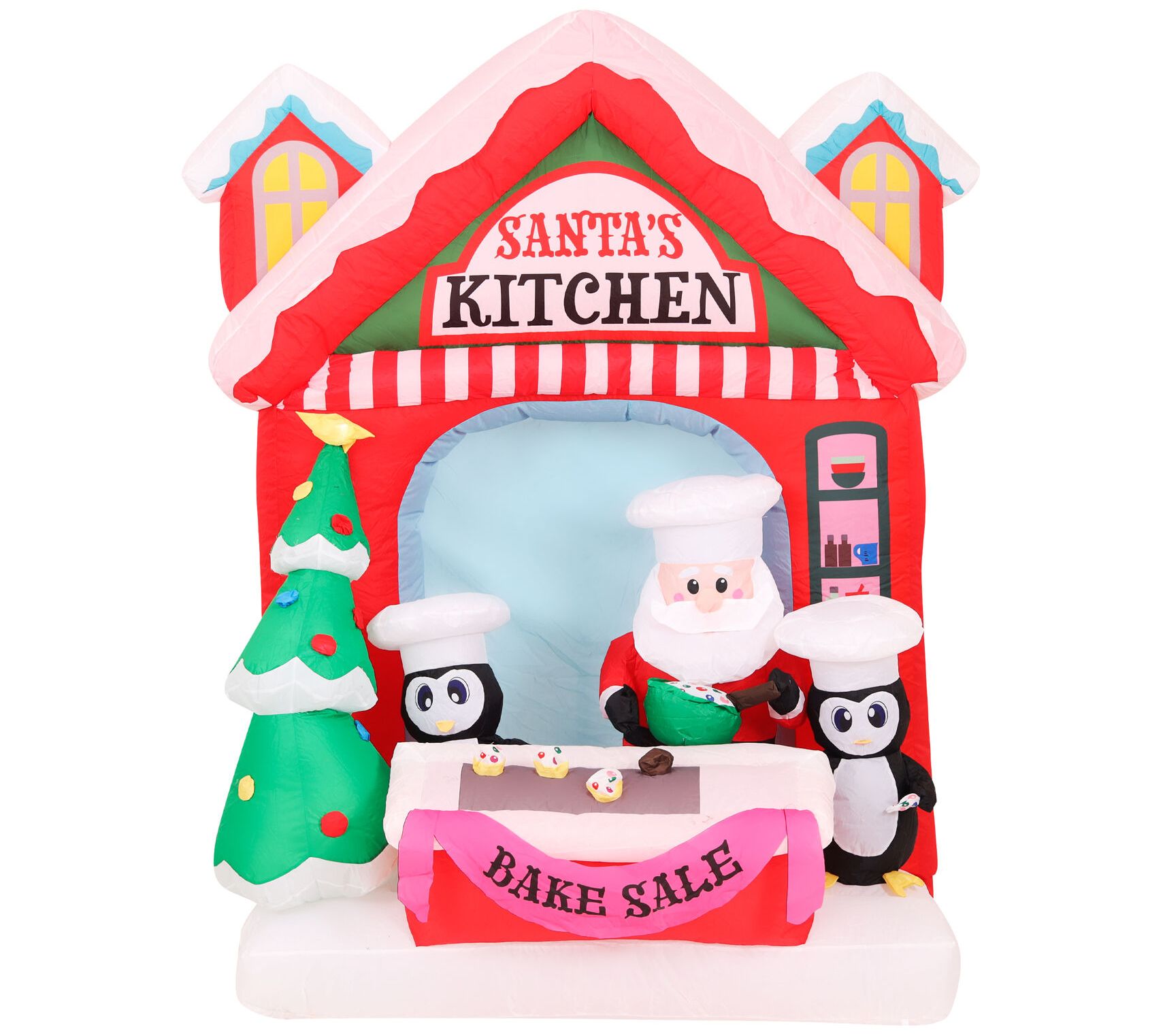Christmas Time 7-Ft. Pre-Lit Santa's Kitchen In flatable - QVC.com